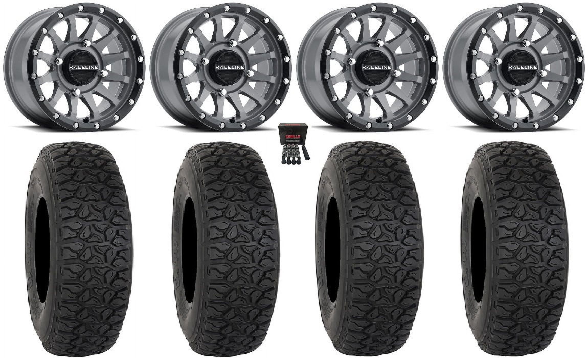 Raceline Trophy 15x6 Wheels Grey 32" DX440 Tires Sportsman RZR Ranger ...