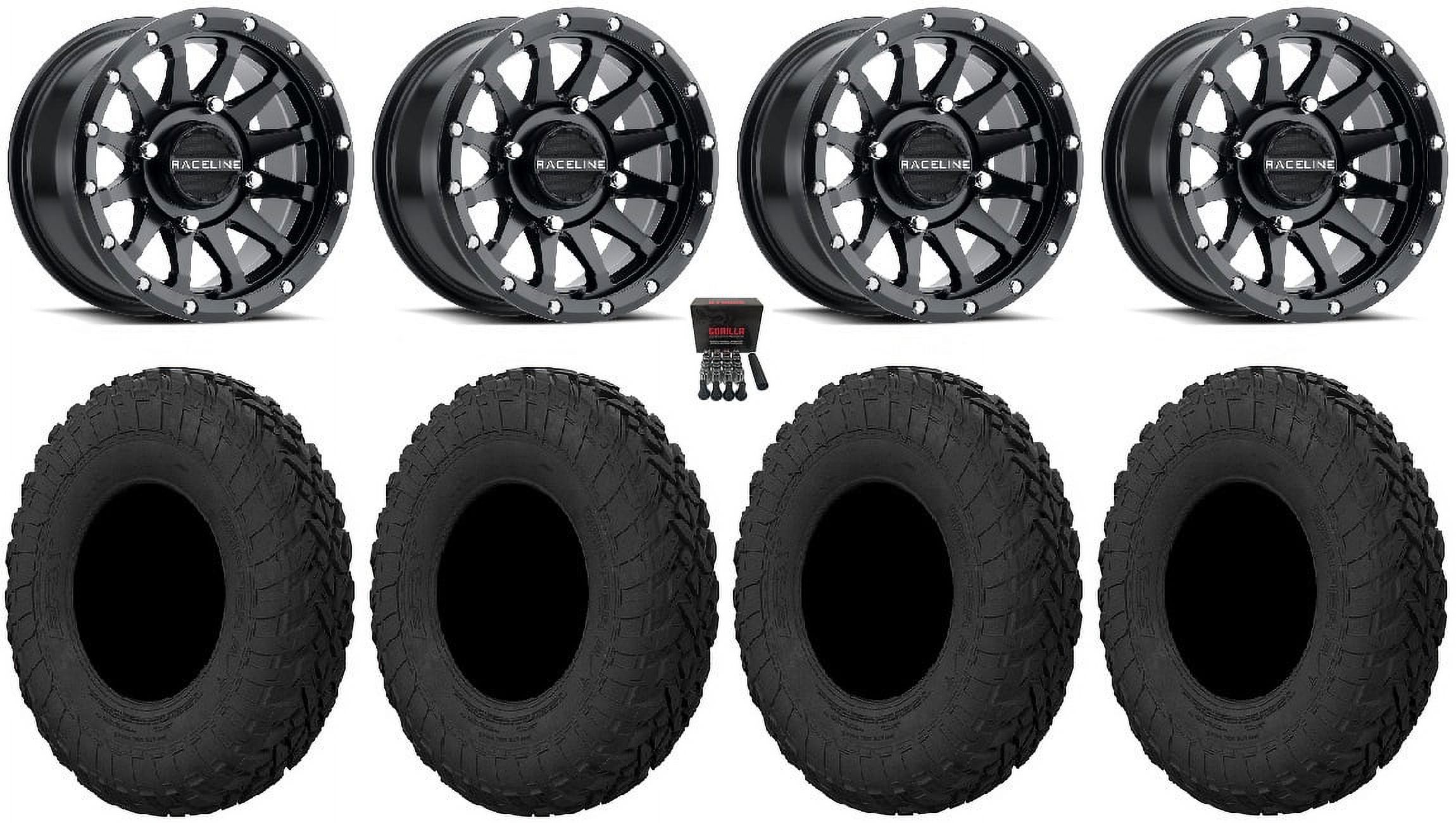 Raceline Trophy 15x7 Wheels Black 33" Gripper R/T Tires Can-Am Maverick ...