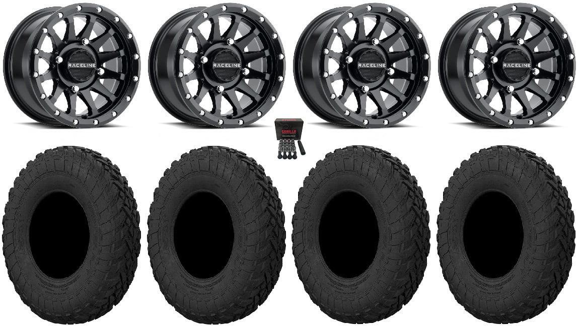 Raceline Trophy 15x7 Wheels Black 33" Gripper R/T Tires Sportsman RZR ...