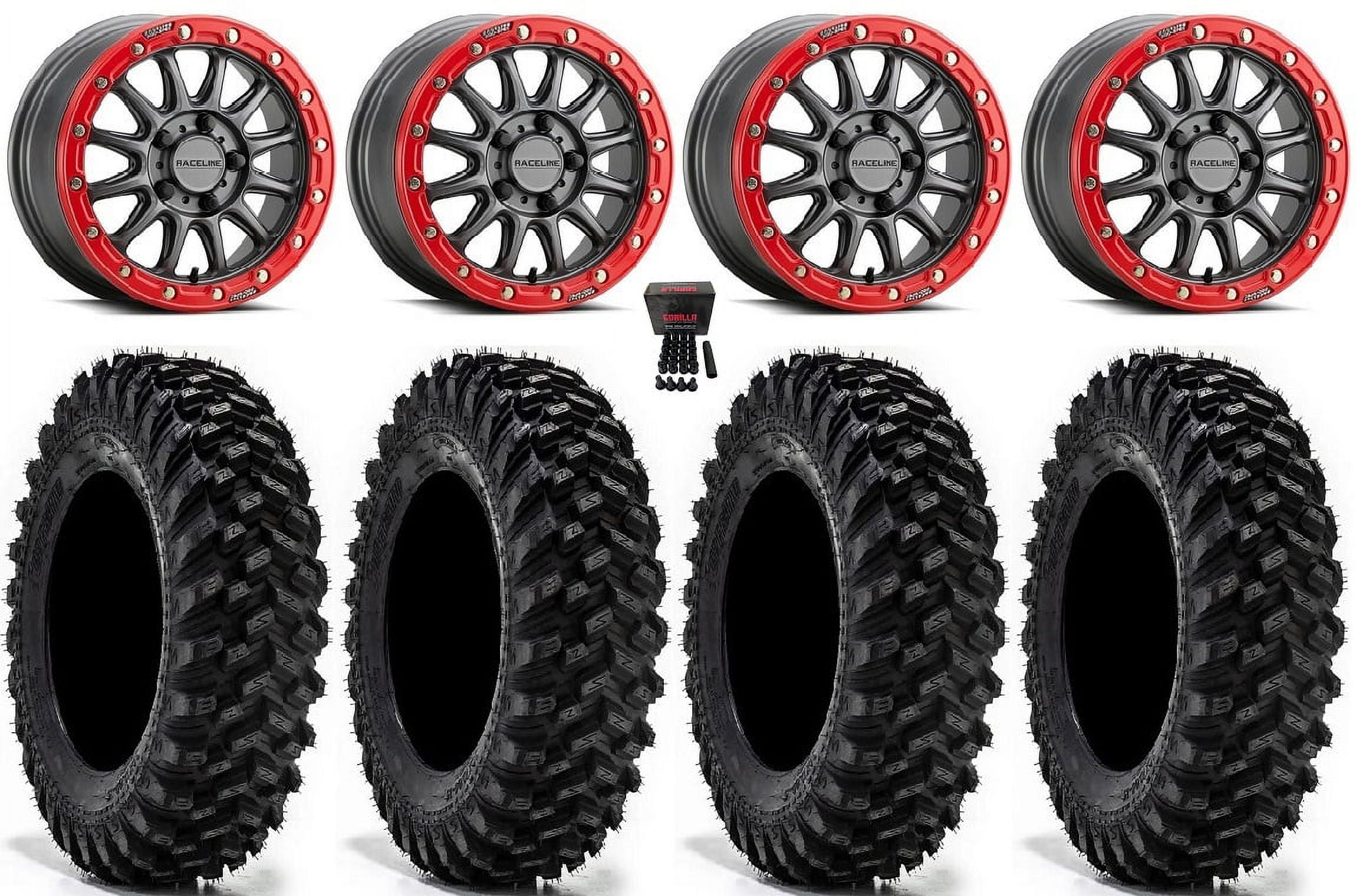 RacelineAlpha 15" Wheels Gm+53mm 35" WarriorXTSticky Tires Polaris RZR ...