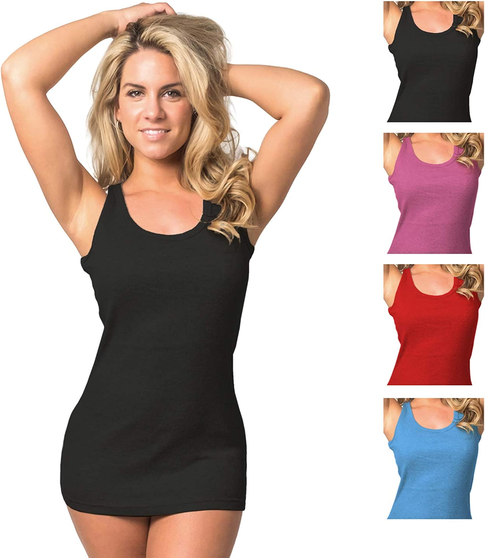 Racerback Colorful Tank Tops - 4 Bright Assorted TackTop Packs (Medium ...