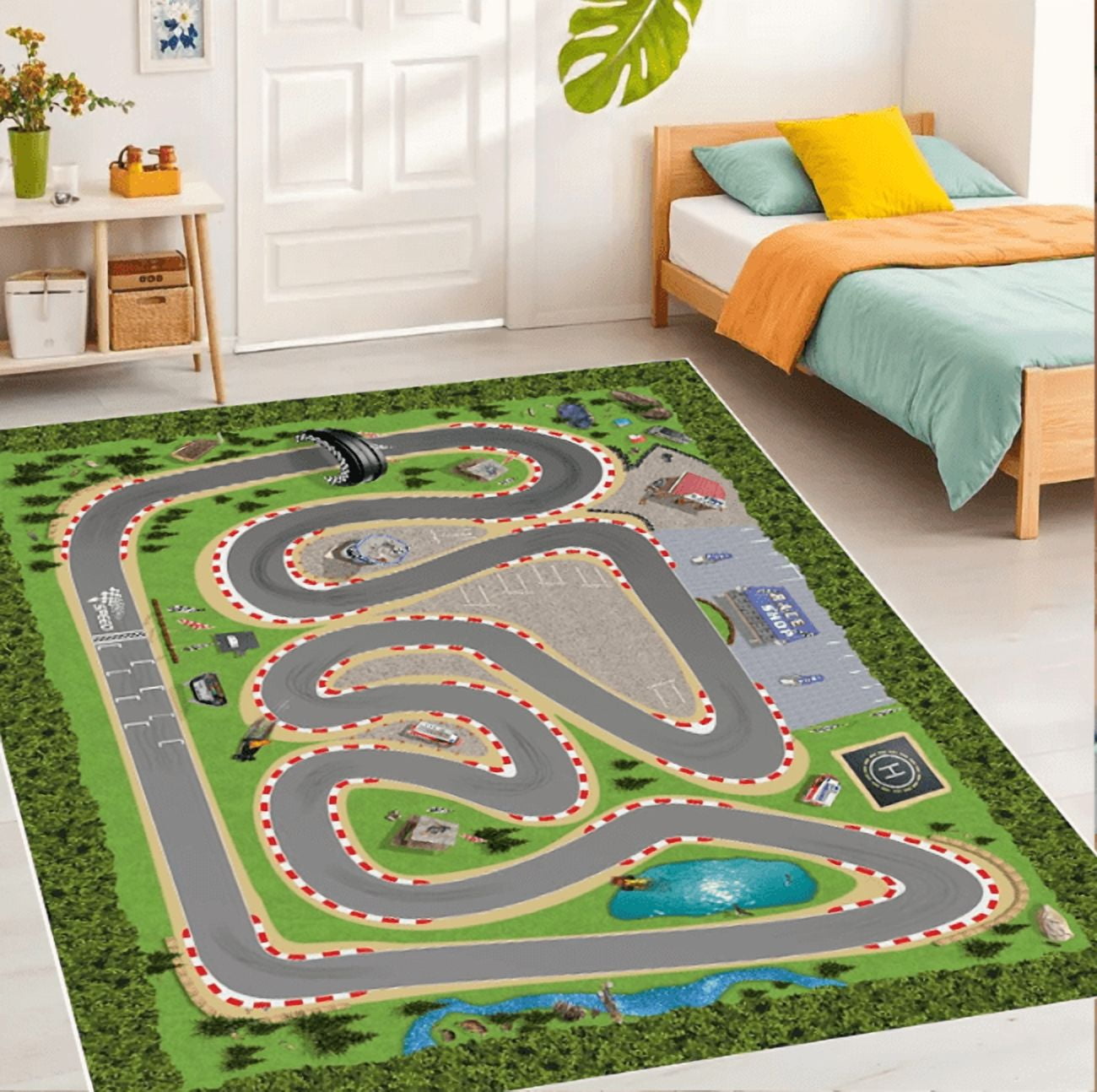 Racetrack Rug Traffic Rug 3D Race Track Car Play Mat Kids Room Mat Road ...