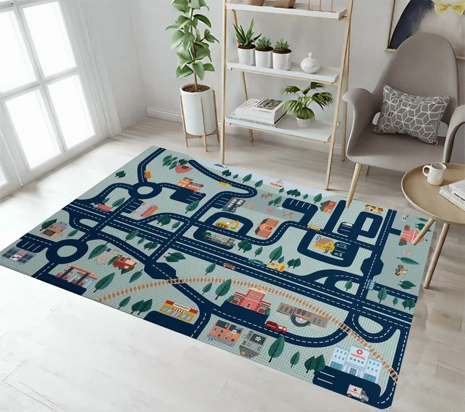 Racetrack Rug Traffic Rug 3D Race Track Car Play Mat Kids Room Mat Road ...