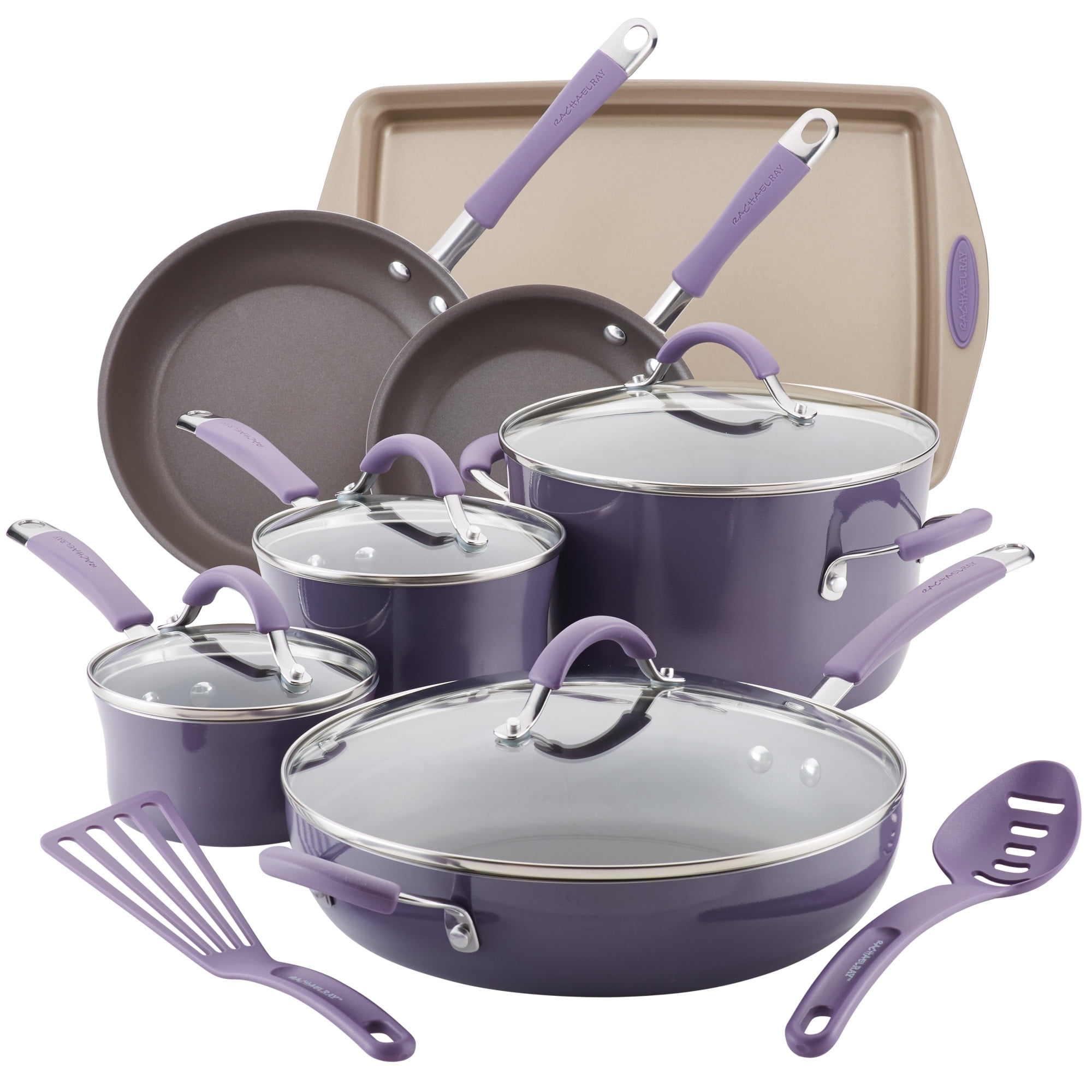 Rachael Ray 13 Piece Nonstick Hard Enamel Cookware Set, Lavender ...