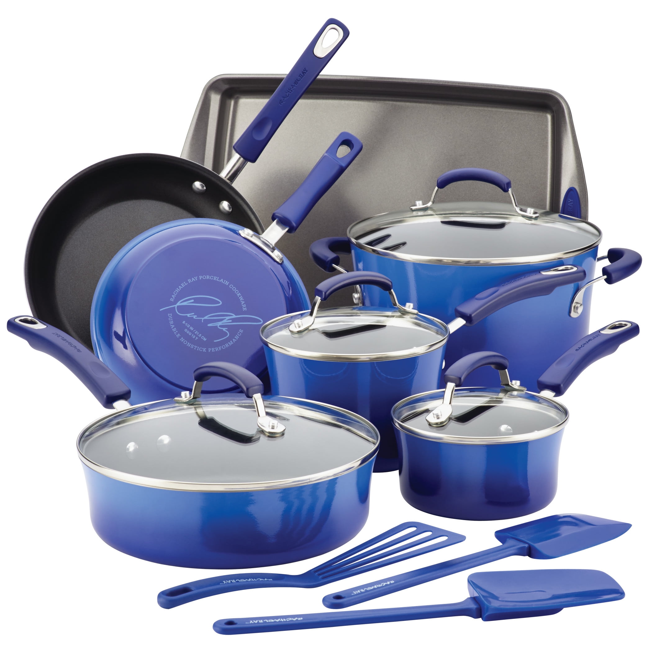 Rachael Ray 14 Piece Hard Porcelain Enamel Nonstick Pots and Pans Sets ...