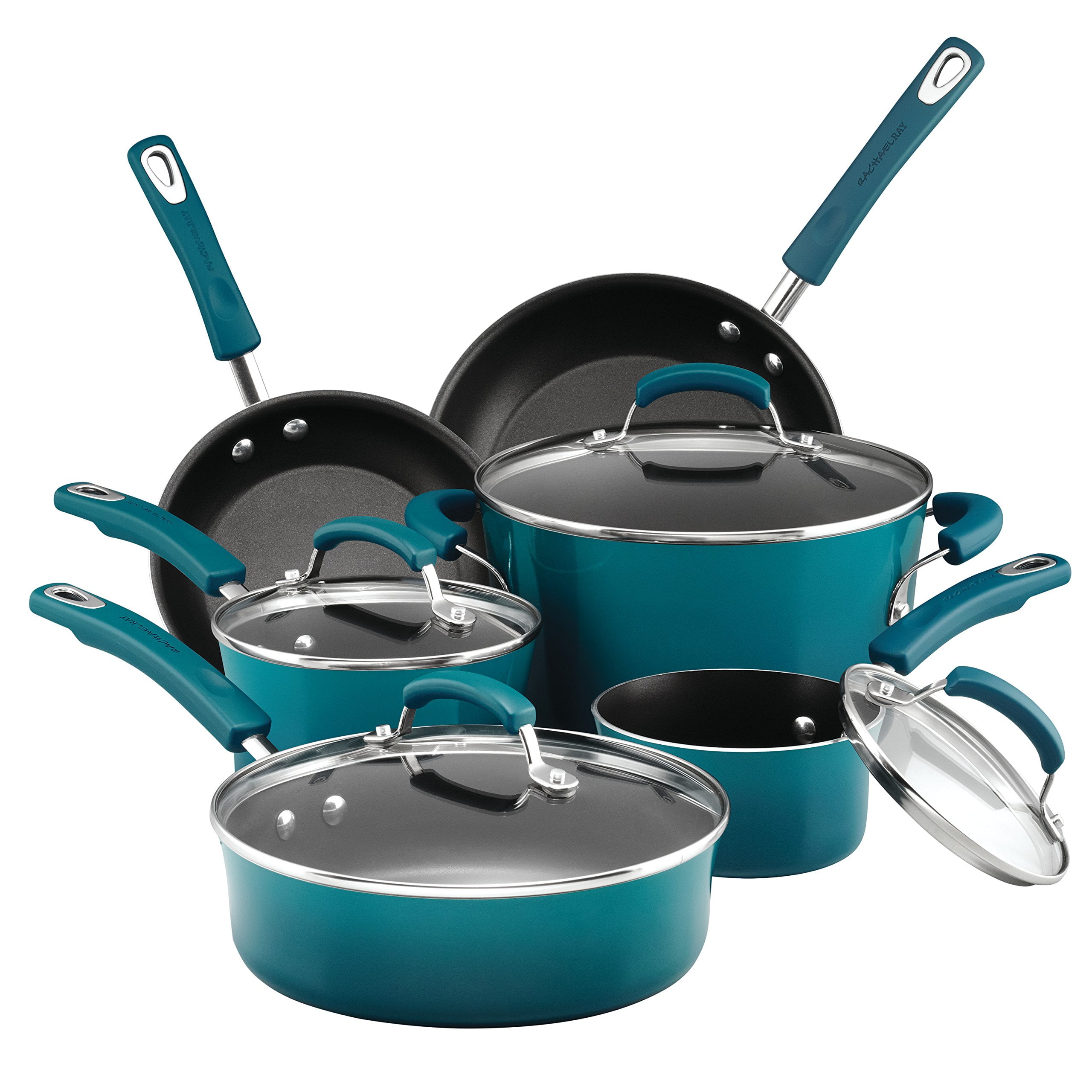 Rachael Ray Brights Nonstick Cookware Pots and Pans Set, 10 Piece ...