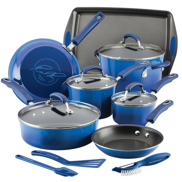 Rachael Ray 14 Pc Non Stick Cooking Set Brights Hard Enamel Pots
