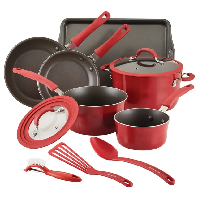 Rachael Ray Cook + Create 11 Pc Aluminum Nonstick Cookware Set, Red ...