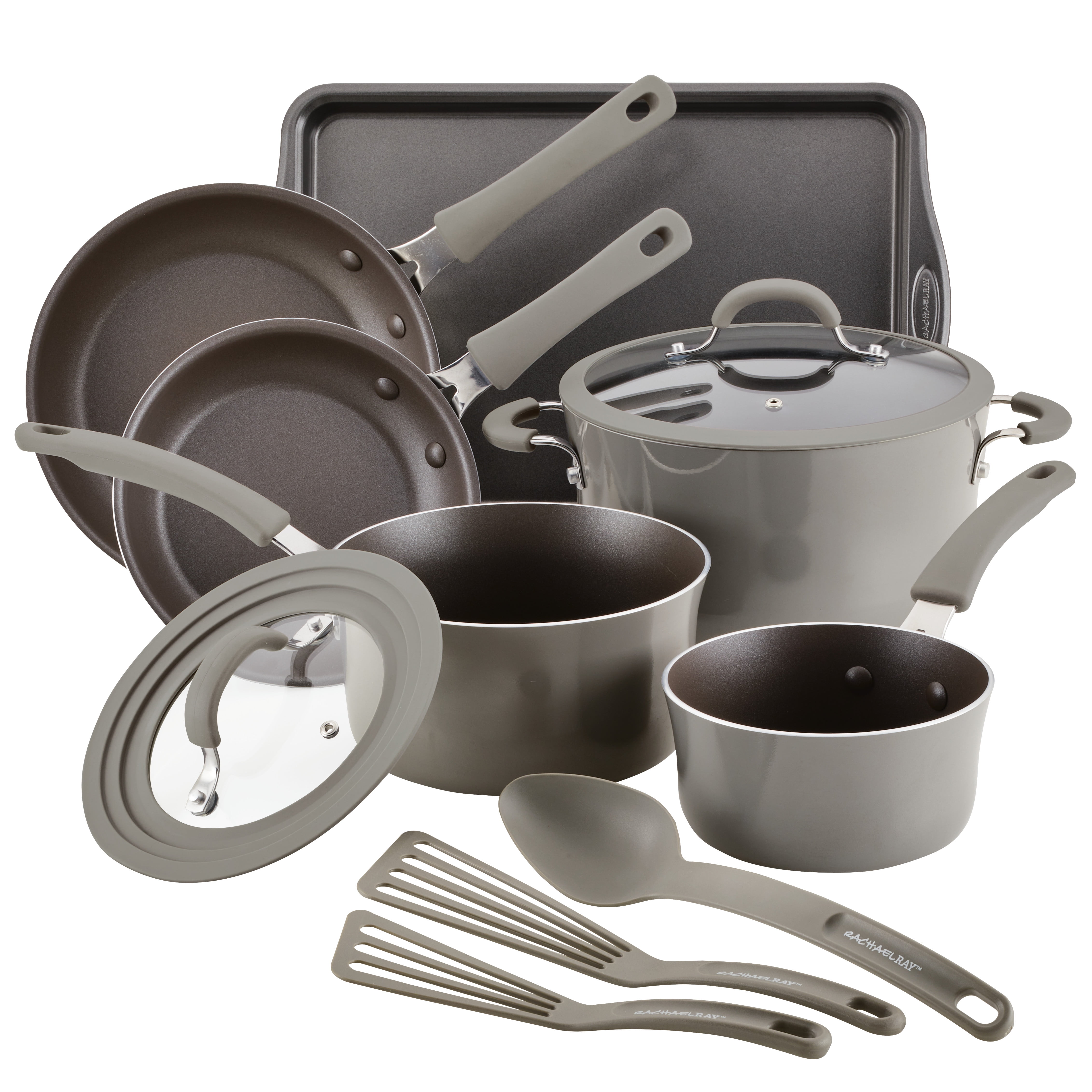 Rachael Ray Cook + Create 11 Piece Nonstick Pots and Pans Set, Gray ...