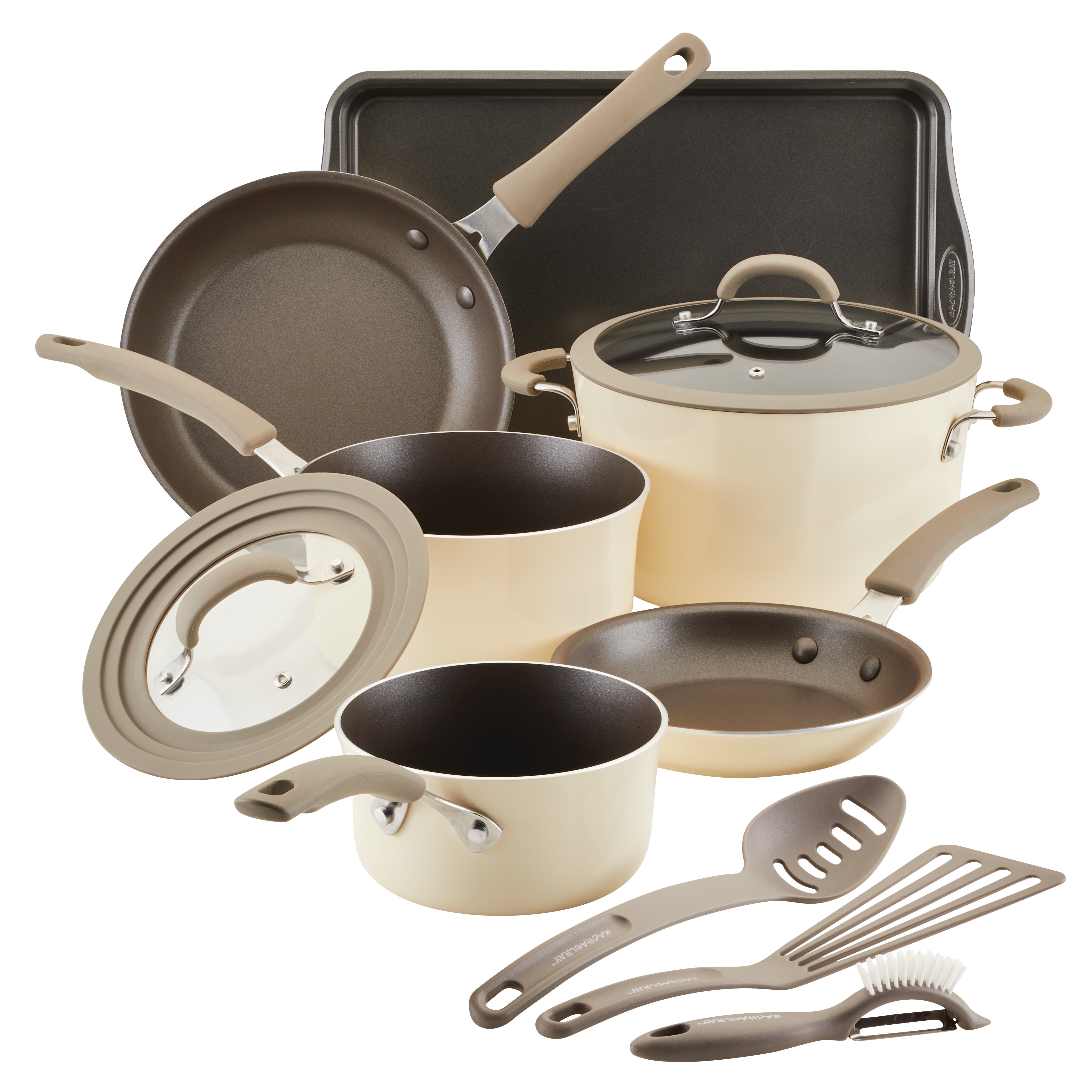 Rachael Ray Cook + Create 11Pc Aluminum Nonstick Cookware Set, Almond ...