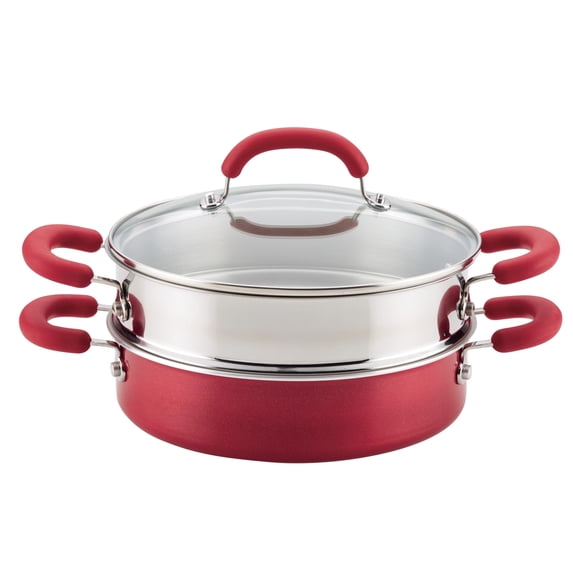 Rachael Ray Aluminum Nonstick Steam Set, 3-Quart, Red Shimmer ...