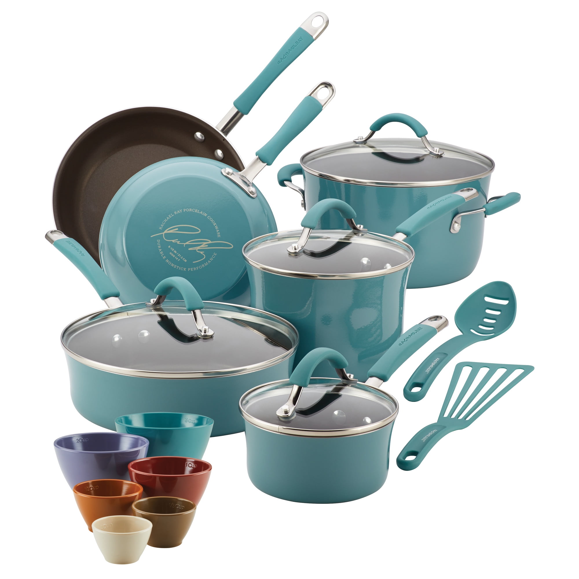 Rachael Ray Cucina 18 Piece Hard Enamel Nonstick Pots and Pans and Prep ...