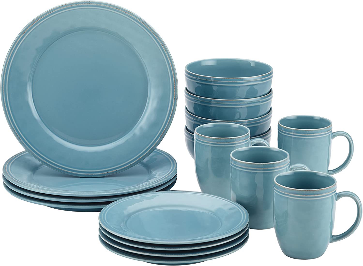 Rachael Ray Cucina Stoneware, 16-piece Dinnerware Set, Agave Blue - Walmart.com