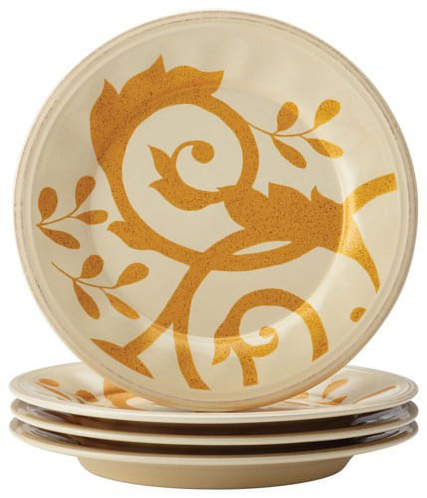 Rachael Ray Dinnerware Gold Scroll 4-Piece Salad Plate Set Almond Cream ...