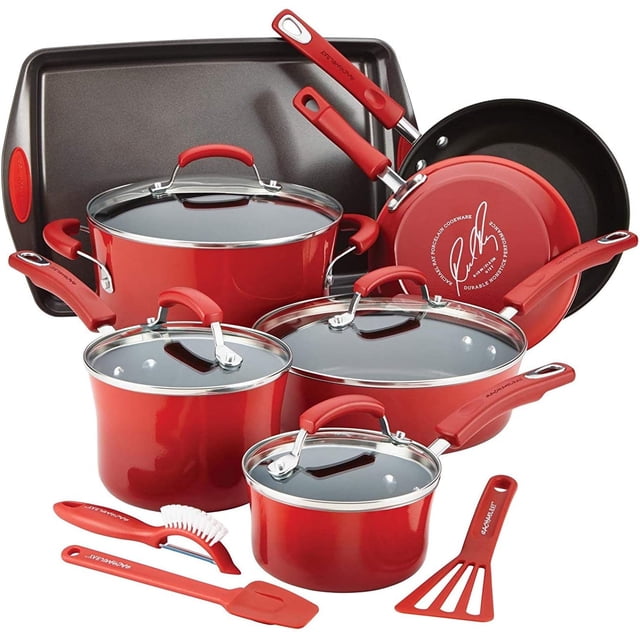 Rachael Ray Hard Enamel 14 Piece Non-Stick Pots and Pans - Walmart.com
