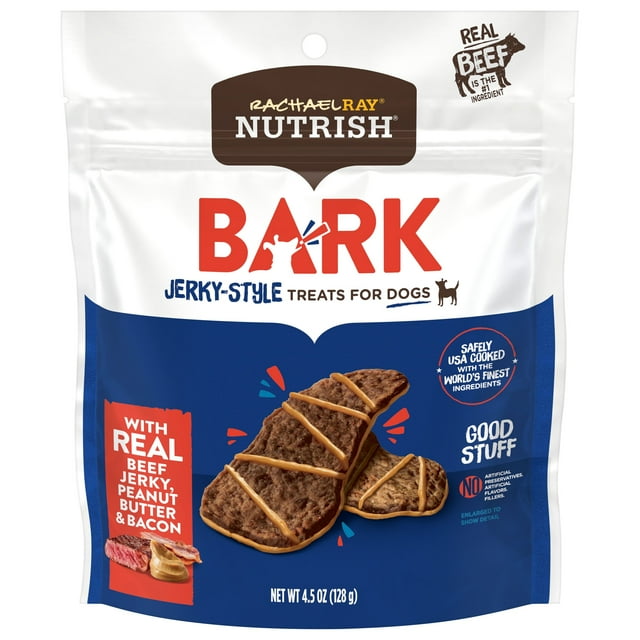 Rachael Ray Nutrish Bark Jerky-Style Dog Treats With Real Beef Jerky, Peanut Butter & Bacon, 4.5 ...