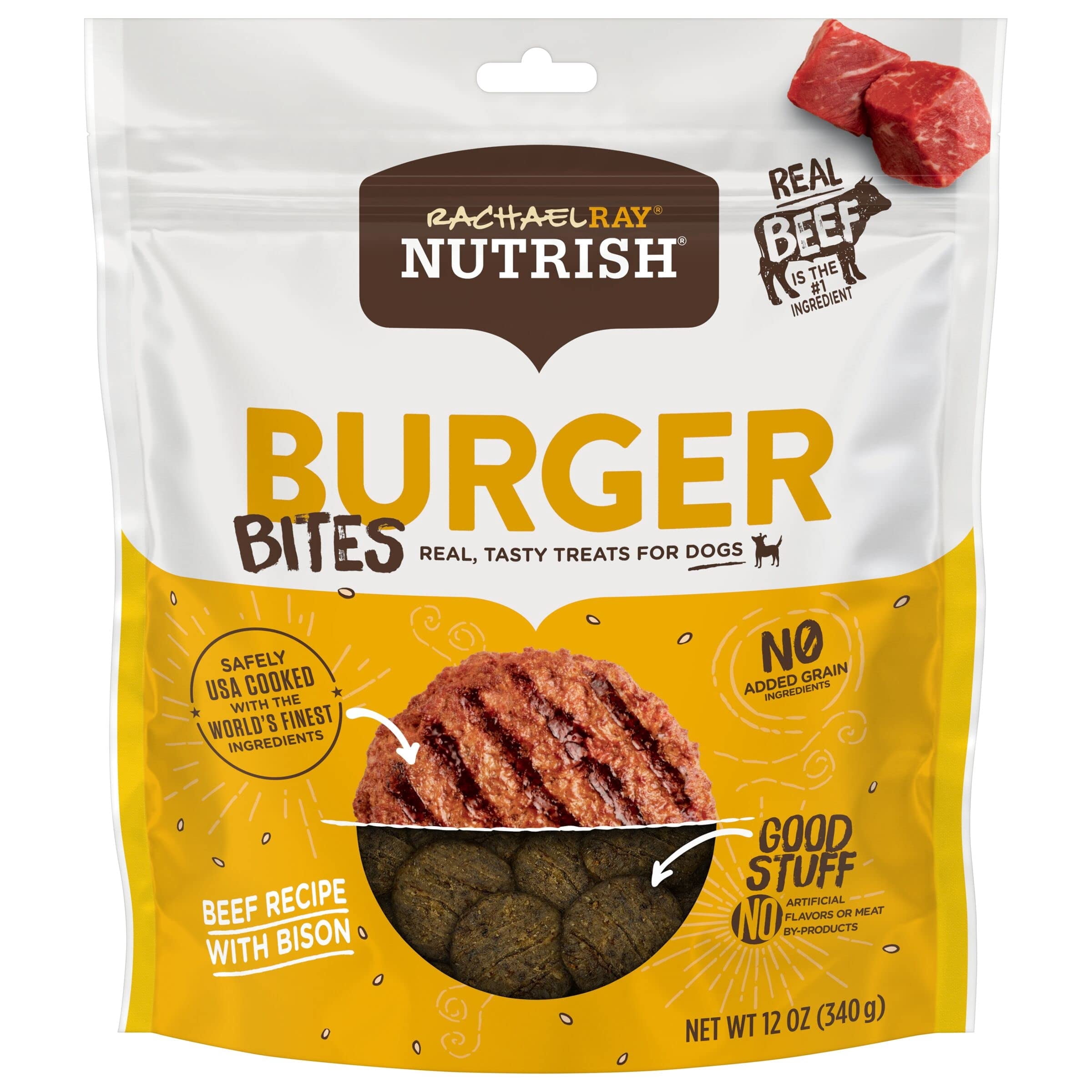 Rachael Ray Nutrish Burger Bites Real Meat Dog Treats, Beef Burger with ...