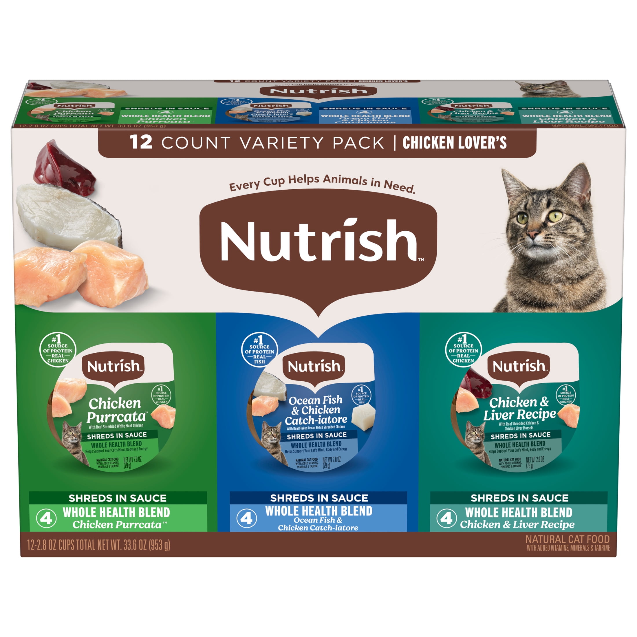 Nutrish Wet Cat Food Variety Pack 2.8 oz Cups with Real Chicken and ...