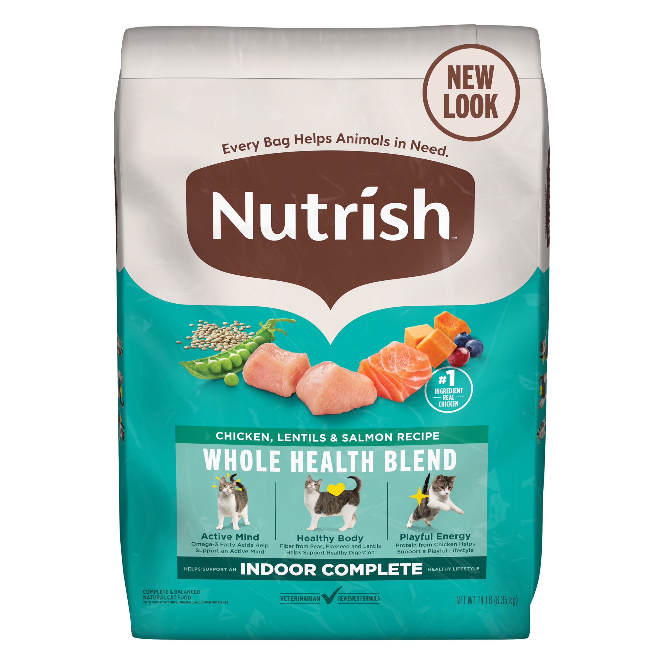 Nutrish Dry Cat Food with Chicken, Salmon & Lentils, 14 lb, Supports ...