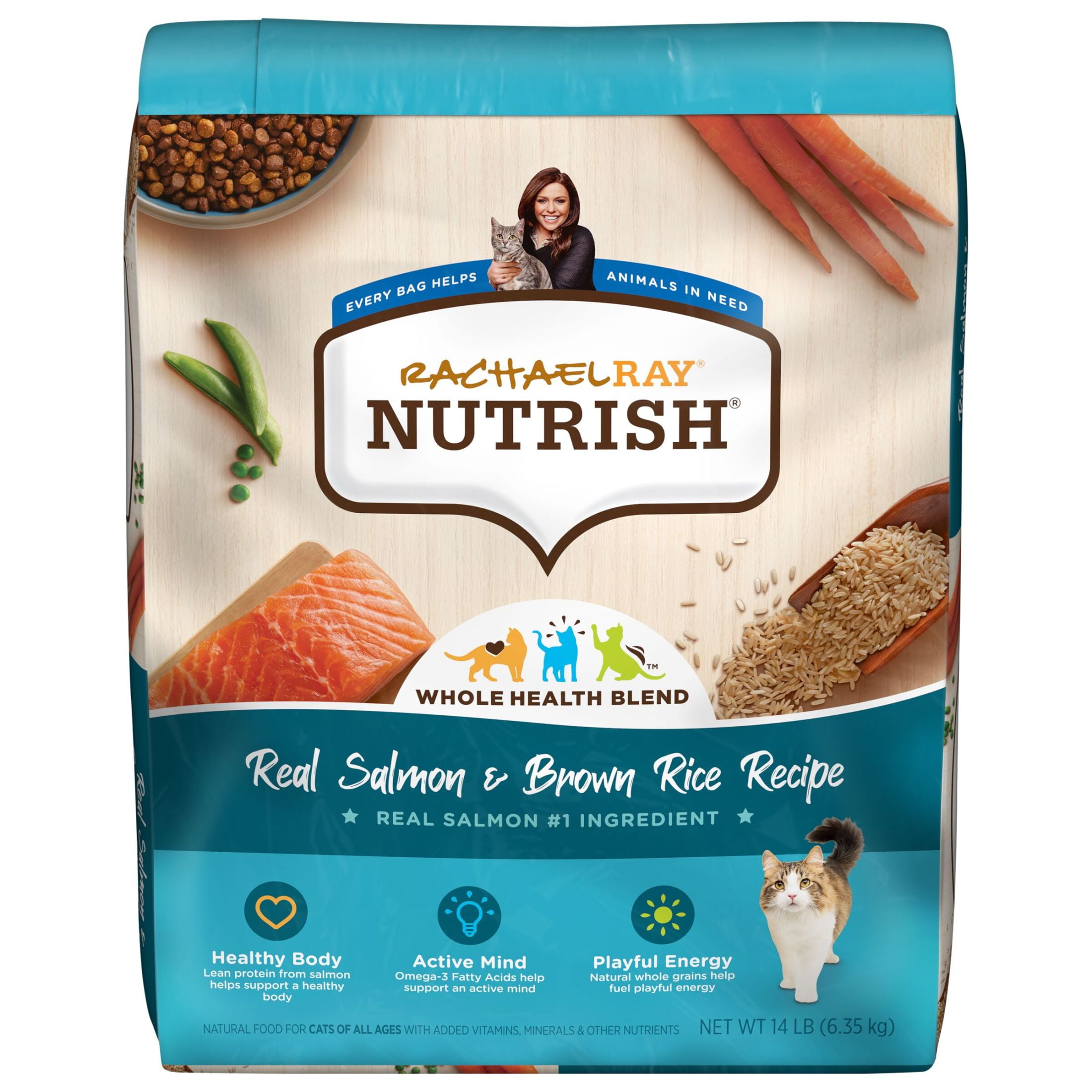 Rachael Ray Nutrish Real Salmon & Brown Rice Recipe Dry Cat Food, 14 lb ...