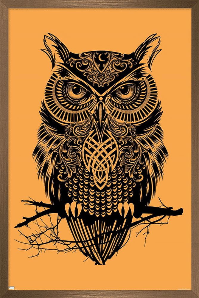Rachel Caldwell - Warrior Owl On Orange Wall Poster, 14.725" x 22.375 ...
