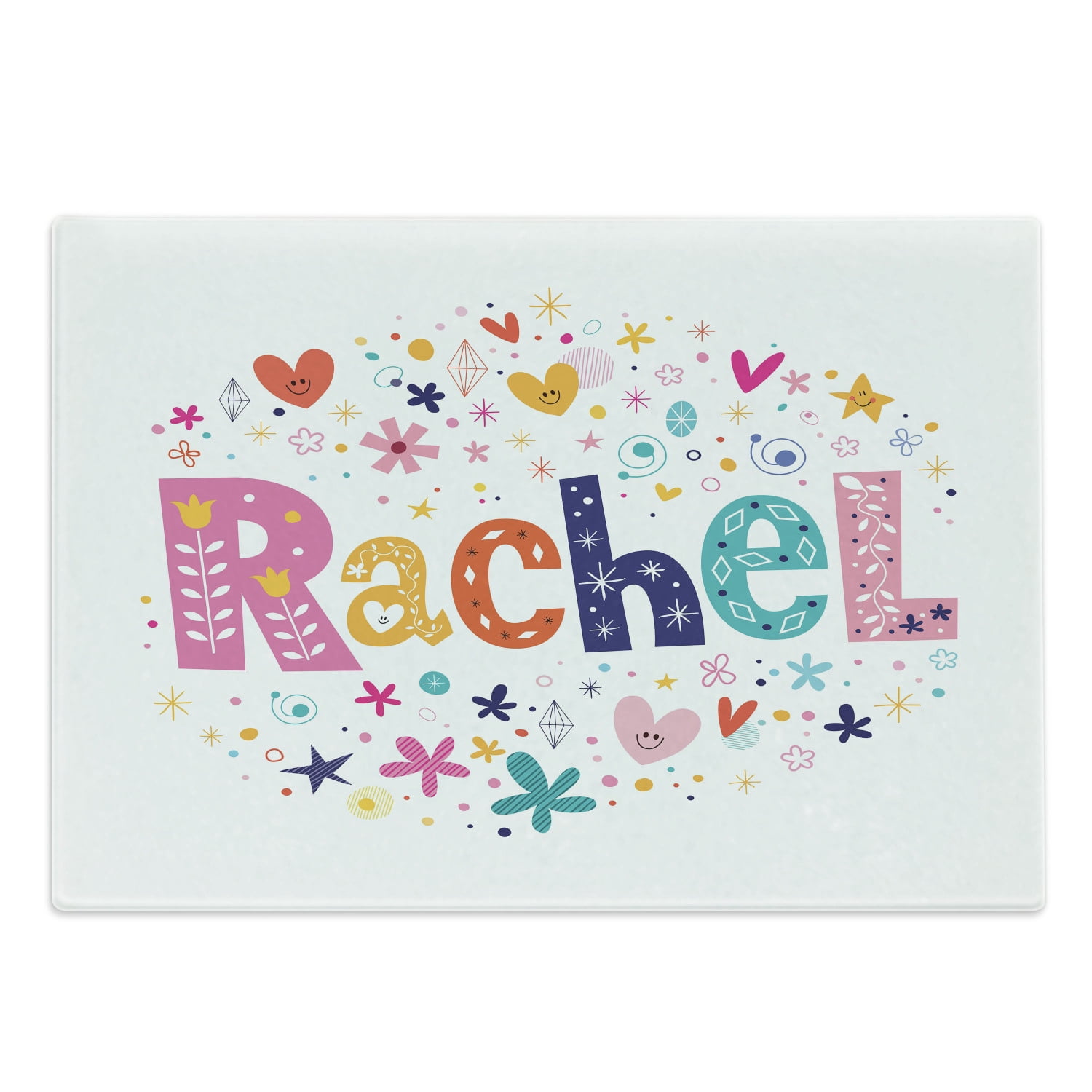 Rachel Cutting Board, Ornamental Lettering with Hearts Stars and ...