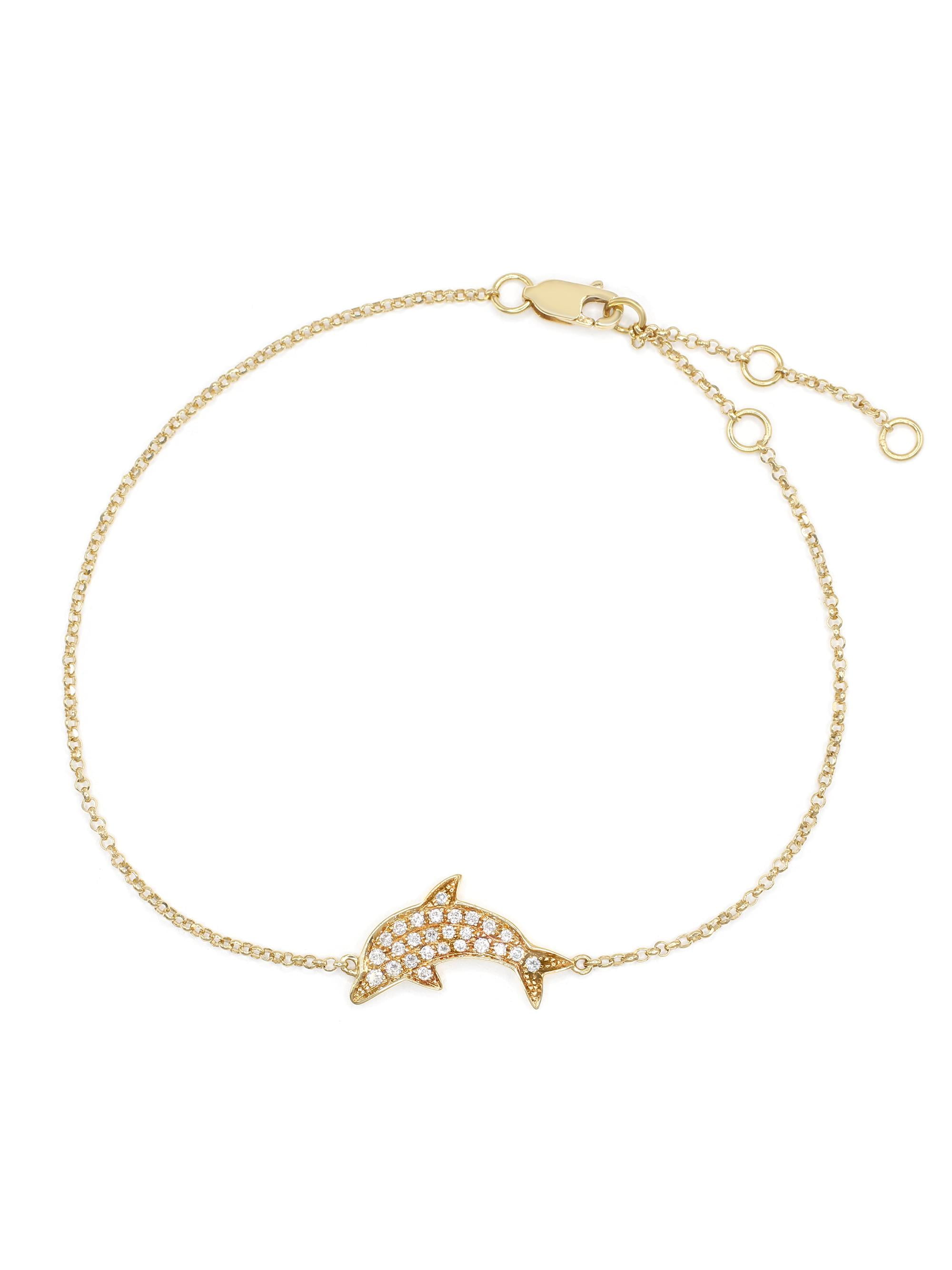 Rachel Koen Diamond Dolphin Chain Bracelet 18K Yellow Gold 0.20cttw ...