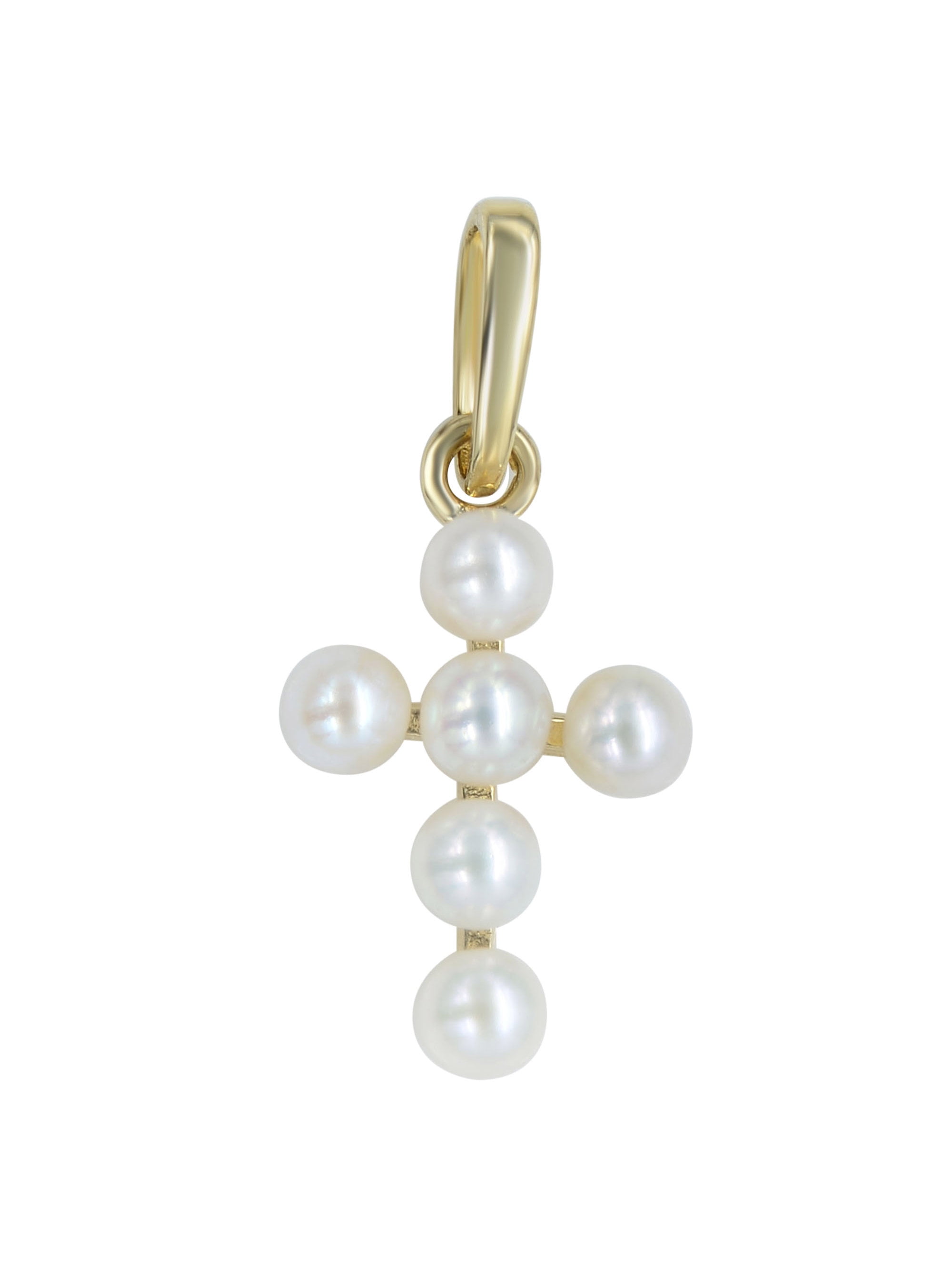 Rachel Koen Petite Pearl Cross Pendant 14K Yellow Gold 10mm - Walmart.com