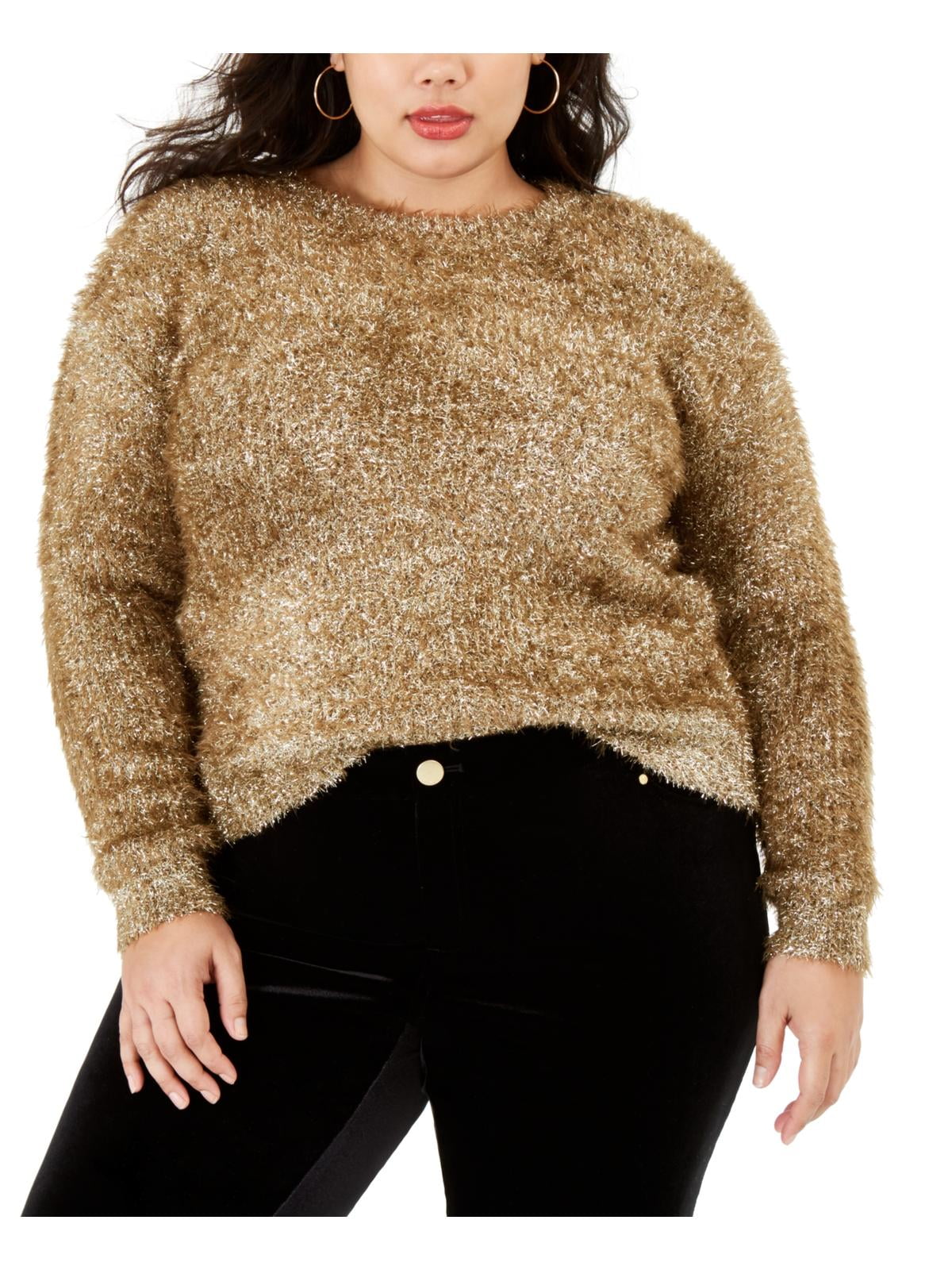 Rachel Rachel Roy Womens Plus Dehlia Metallic Crew Neck Sweater Gold 1X ...