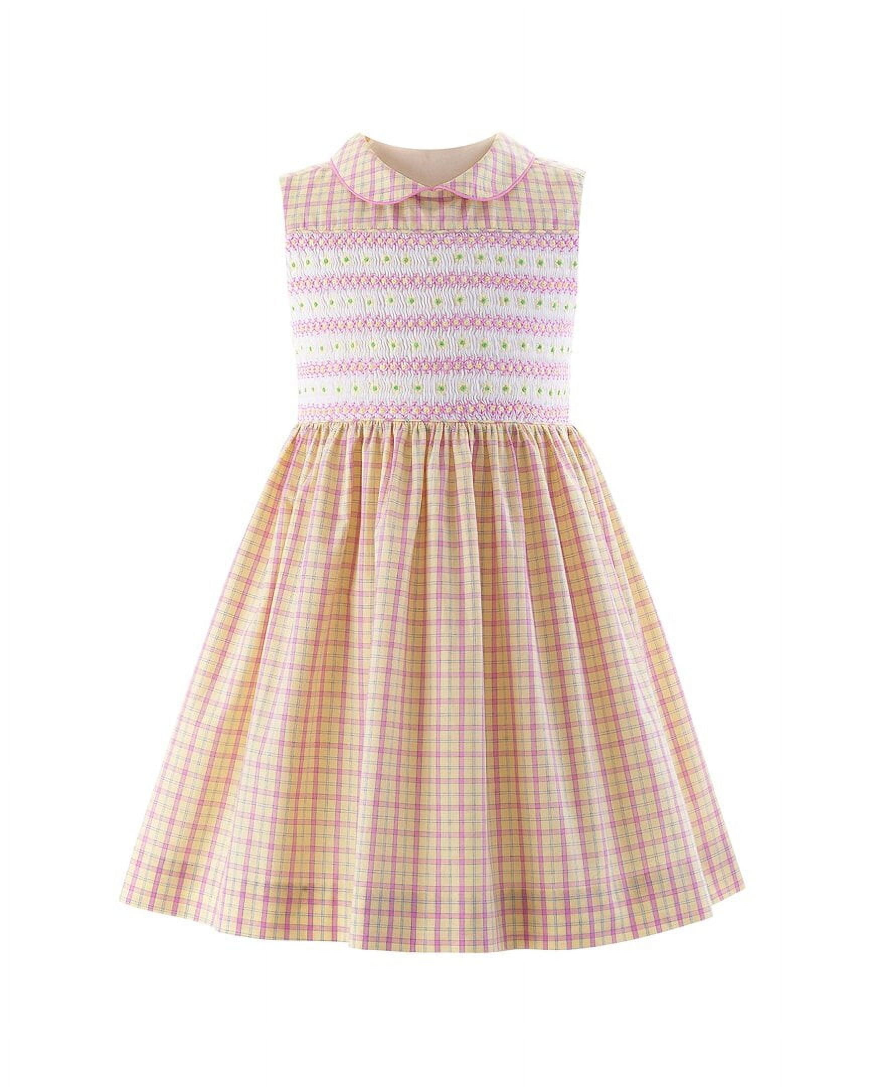 Rachel Riley girls Checked Flower Smocked Dress, 3Y - Walmart.com
