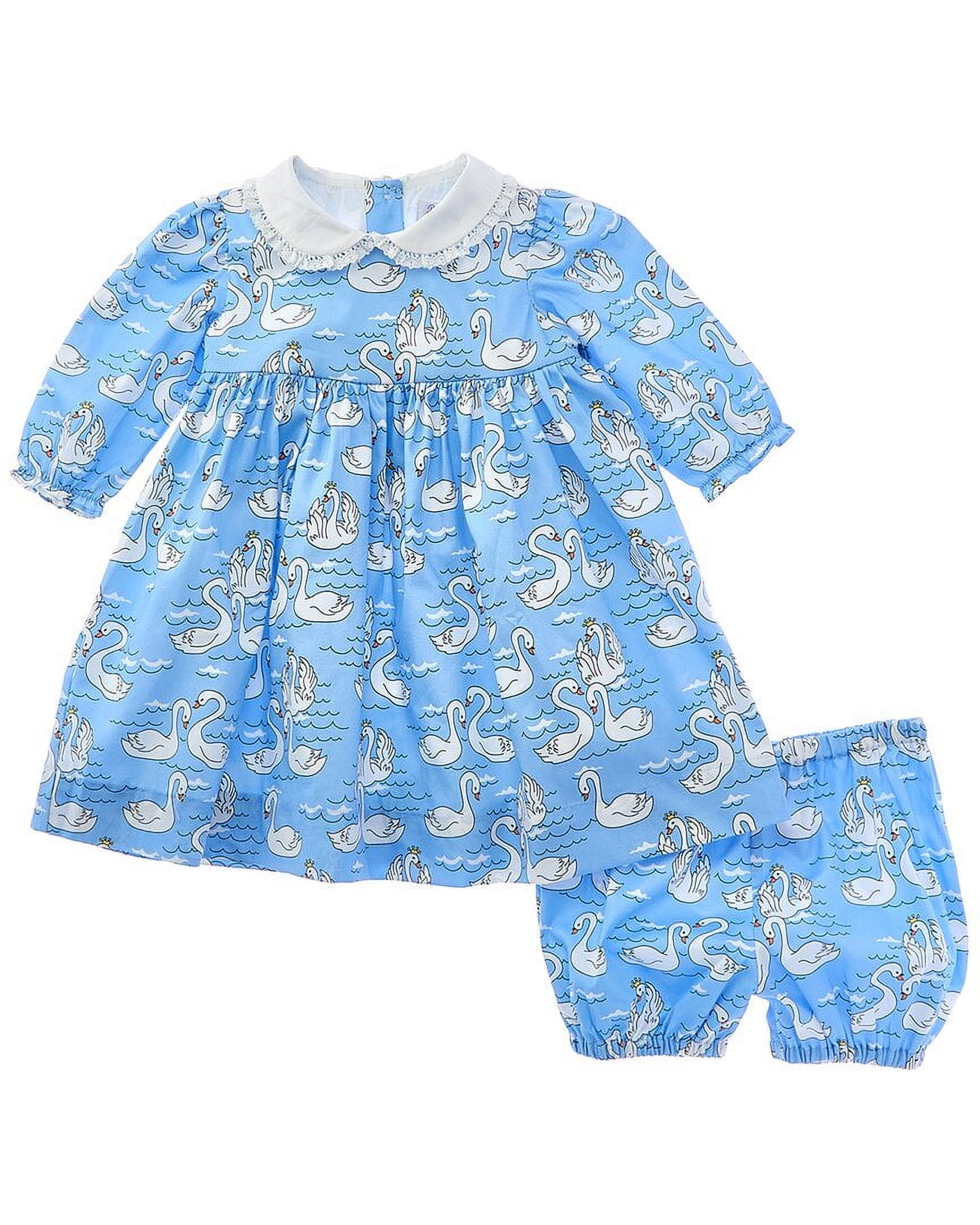 Rachel Riley girls Peter Pan Collar Swan Dress & Bloomer Set, 18M ...