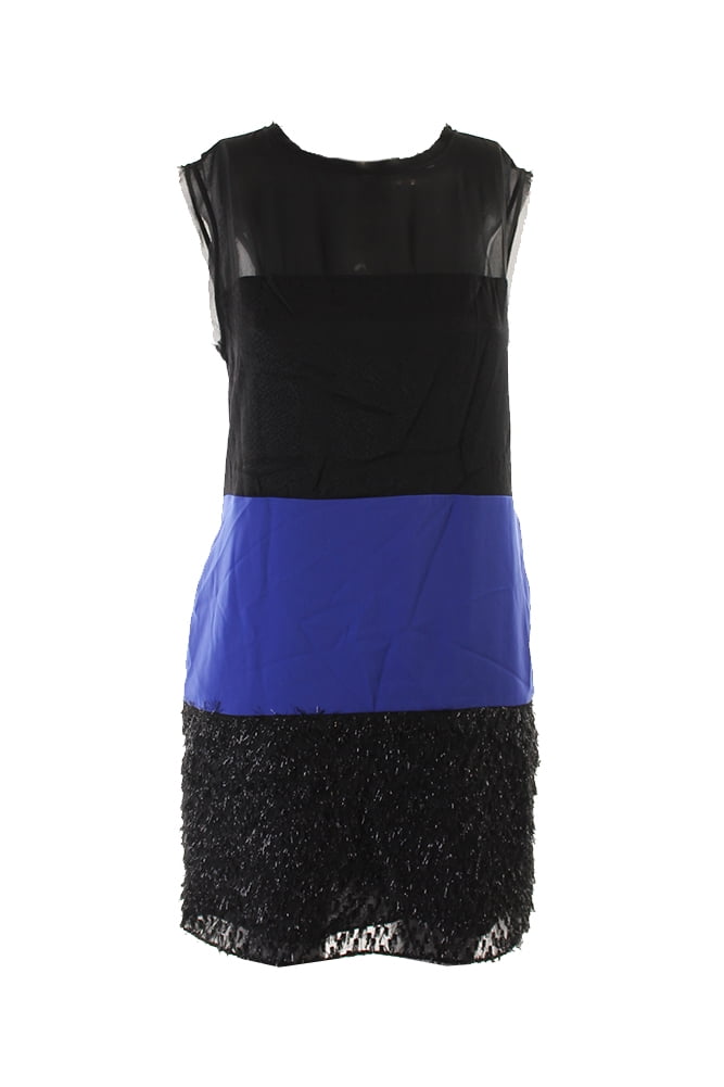 Rachel Roy Blue Black Sleeveless Mixed-Media Shift Dress M - Walmart.com