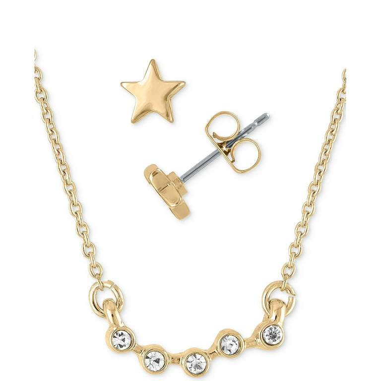 Rachel Roy Gold Tone Star Stud Earrings Crystal Pendant Necklace Gift Set