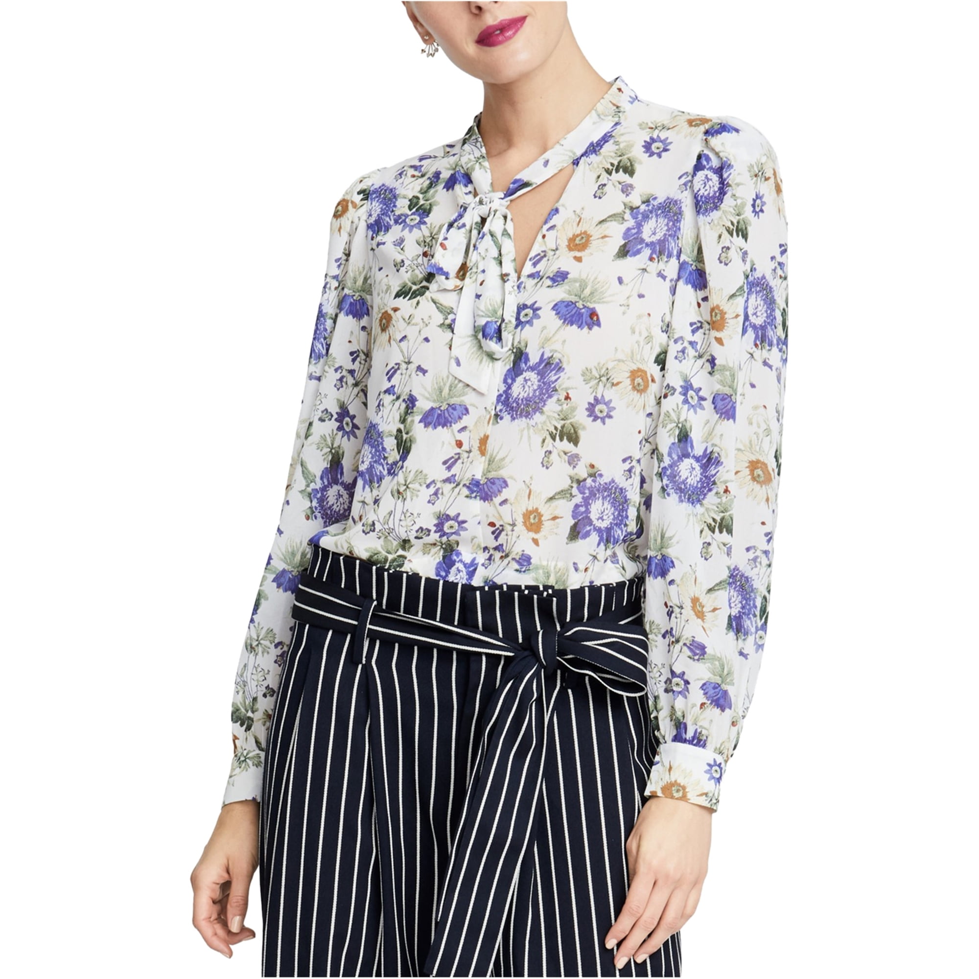 Rachel Roy Womens Gail Tied Neck Pullover Blouse, White, 8 - Walmart.com