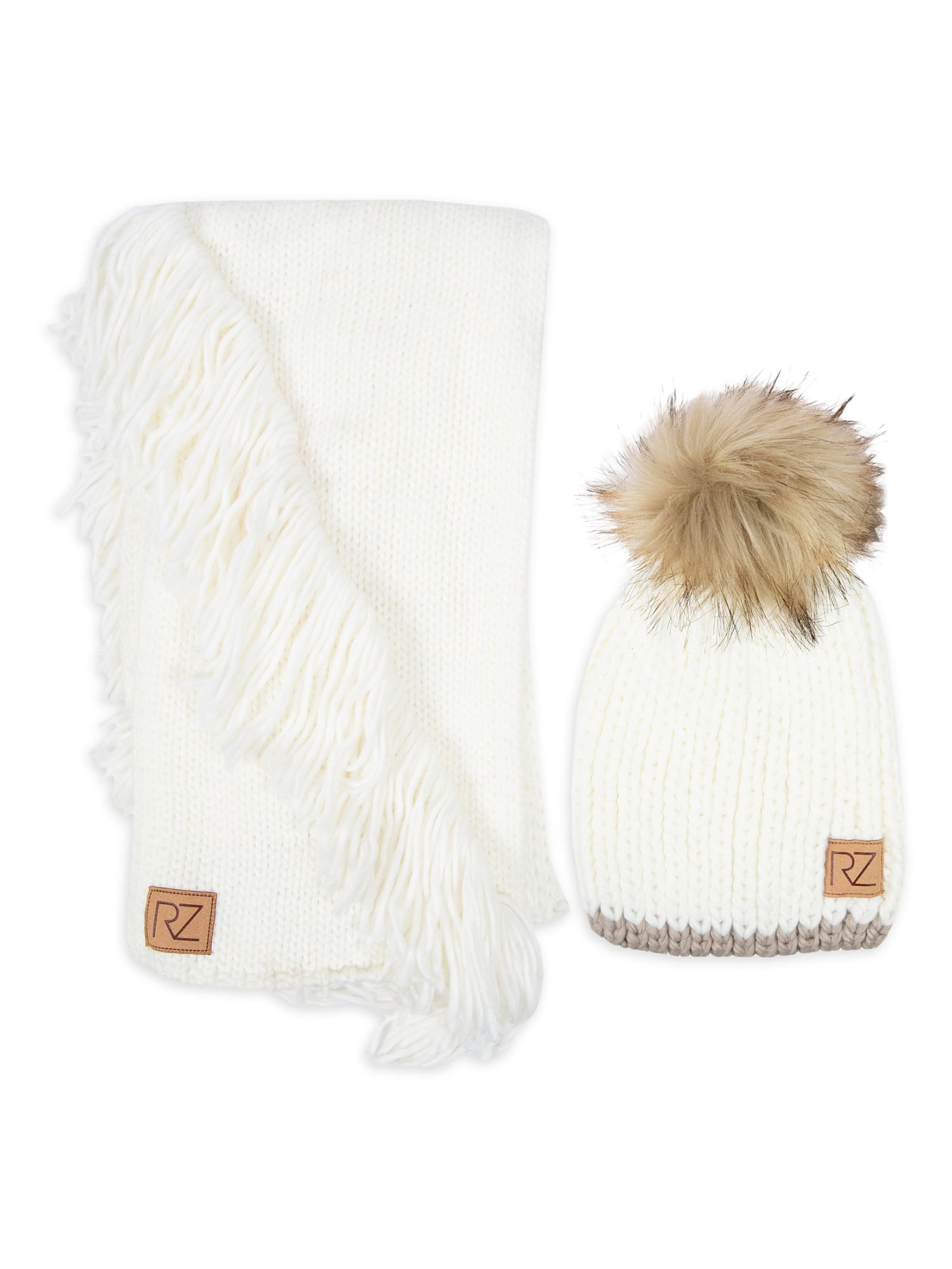 Rachel Zoe Brand Womens Chunky Knit Fringe Scarf and Beanie Style Hat 2 ...