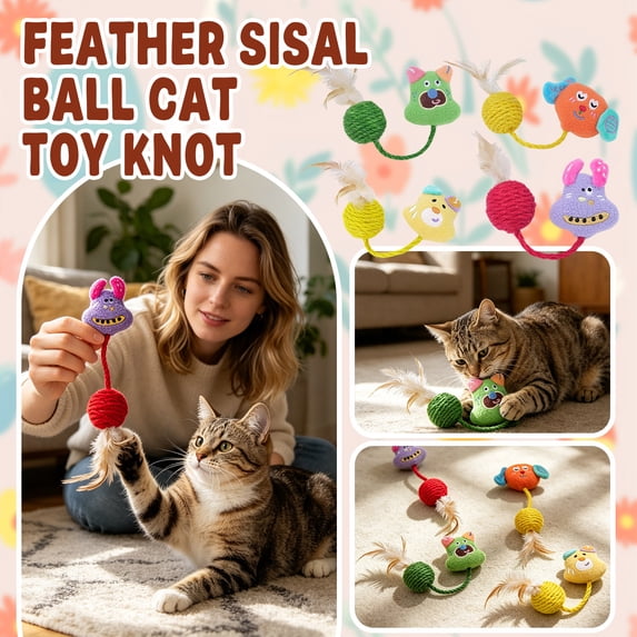 Racifhz Interactive Cat Toy Set with Feather Accents and Sisal Ball ...
