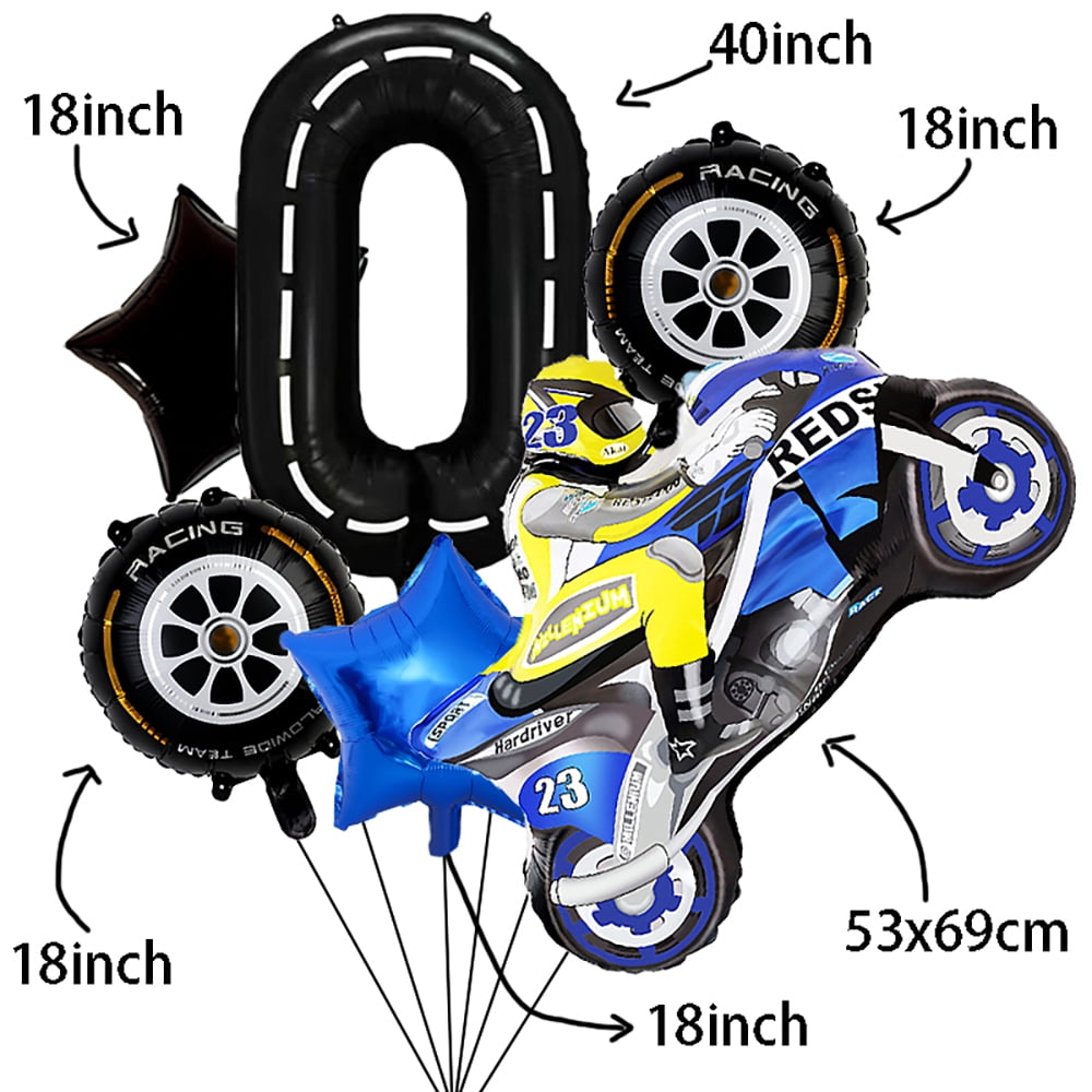 Racing Balloon Set Motorcycle Number 0 Foil Balloon Boy Birthday Party ...