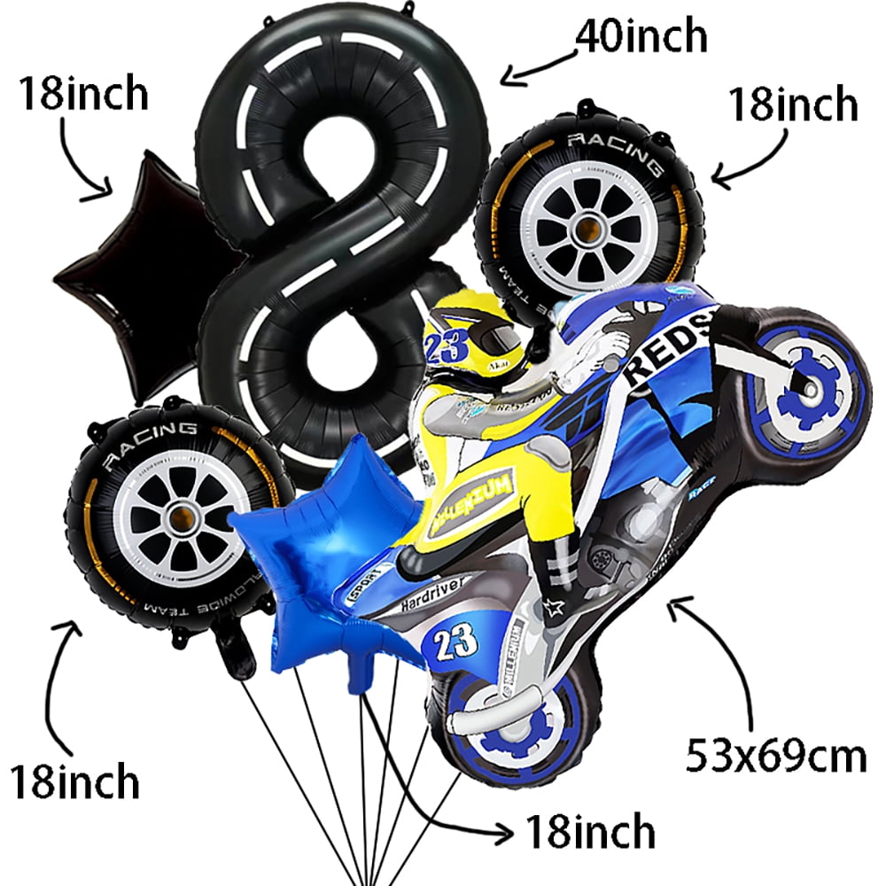 Racing Balloon Set Motorcycle Number 8 Foil Balloon Boy Birthday Party ...