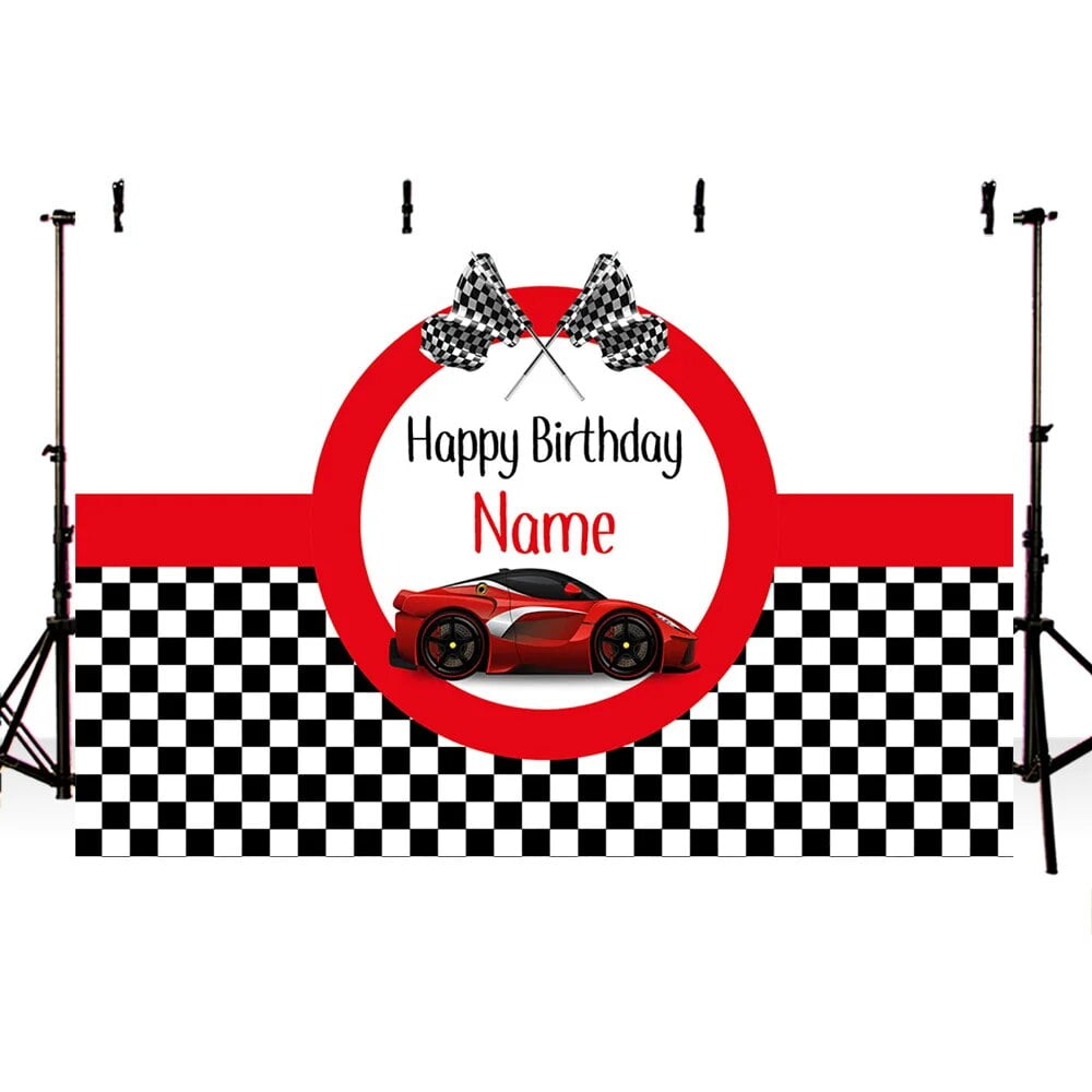 Racing Birthday Backdrop Race Car Happy Birthday Red Race Car Boy ...