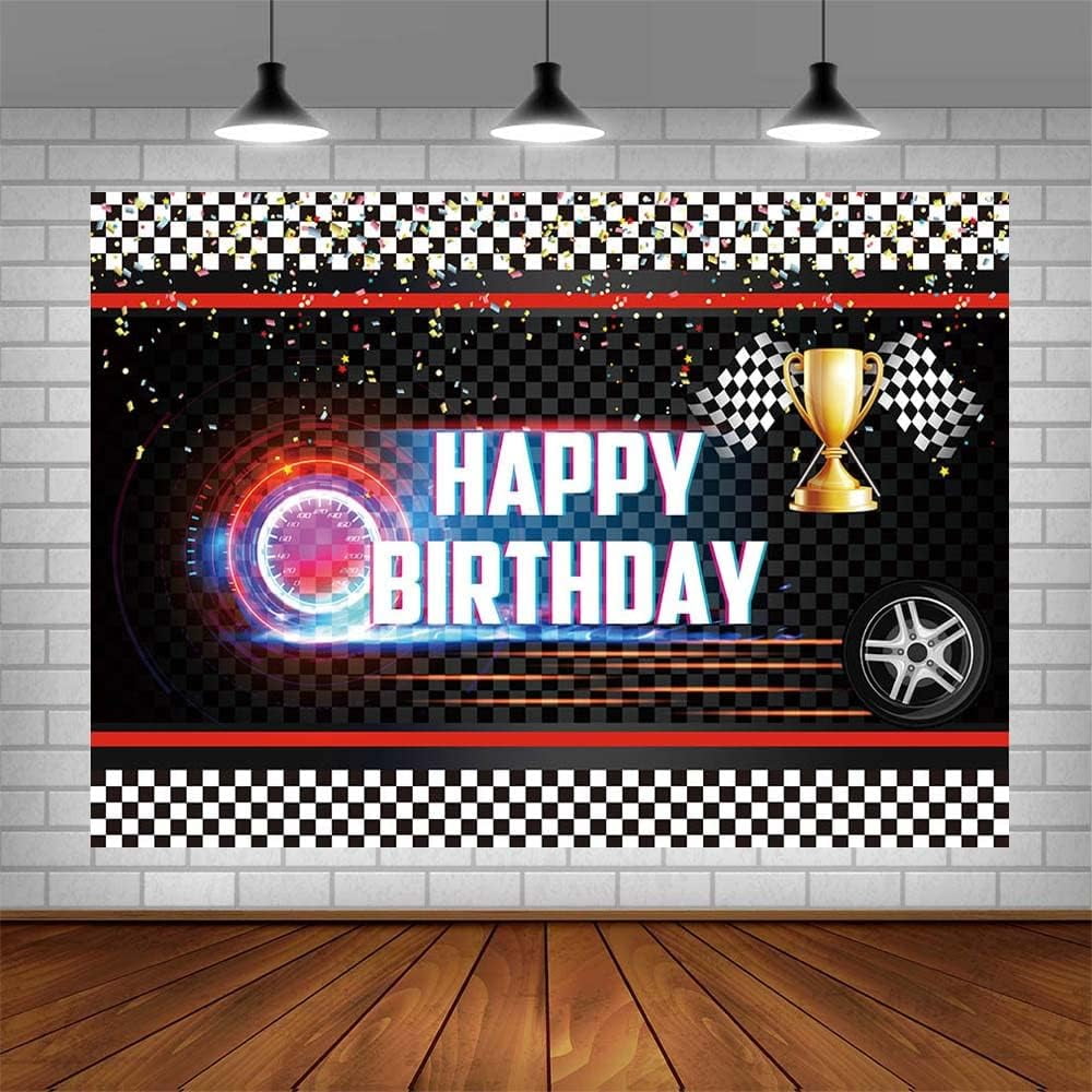 Racing Birthday Backdrop Speedometer Black White Chequered Flag ...