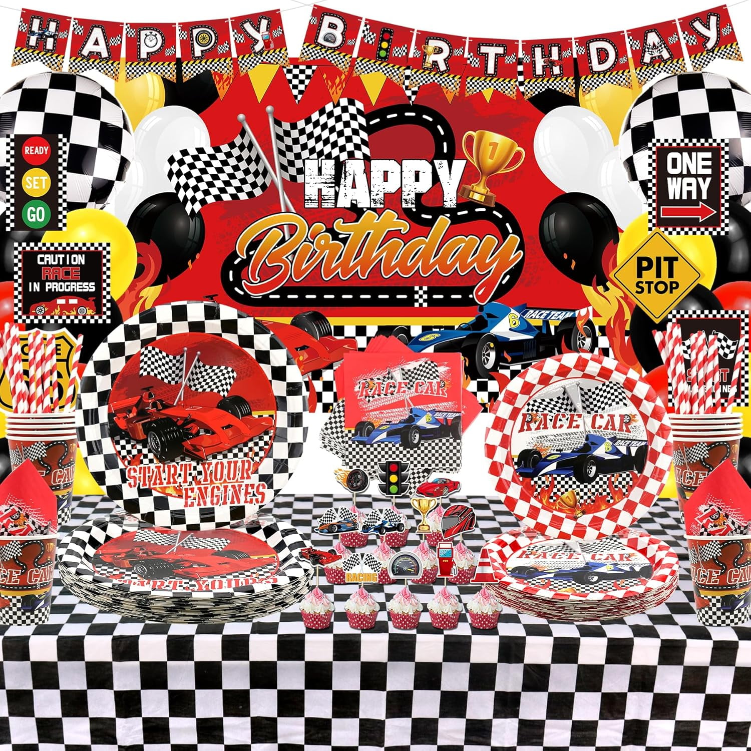 Racing Birthday Party Decorations - Race Car Party Supplies including ...