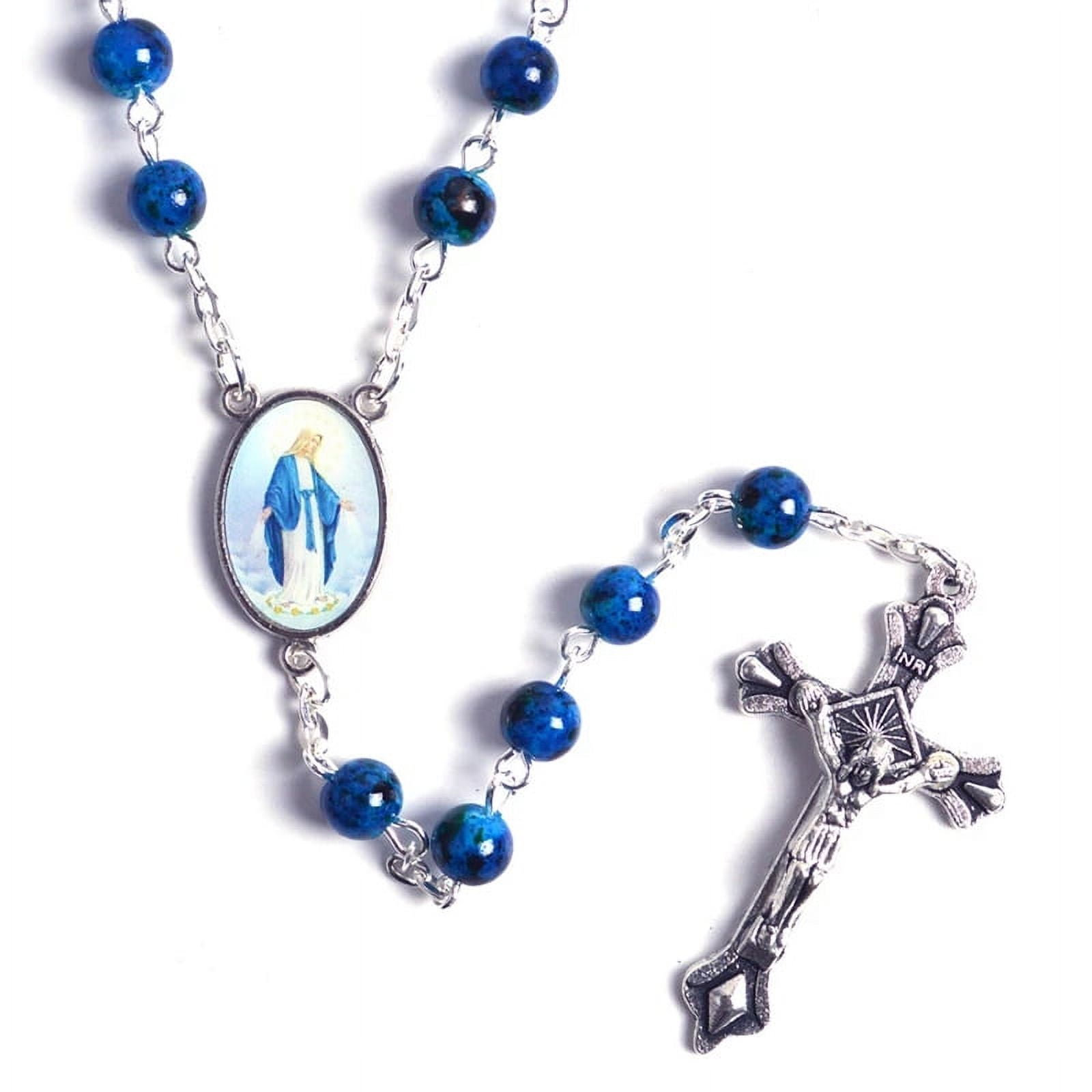 Racing Butterfly Catholic Rosary Small Size Round Blue Glass Beads ...