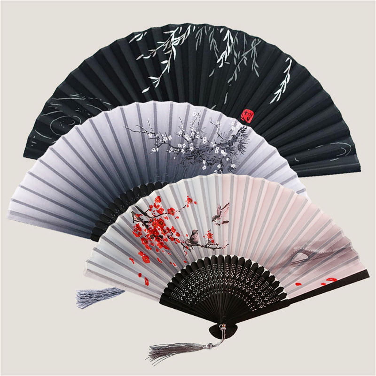 Racing Butterfly Chinese Silk Folding Fan Wooden Shank Classical Dance ...