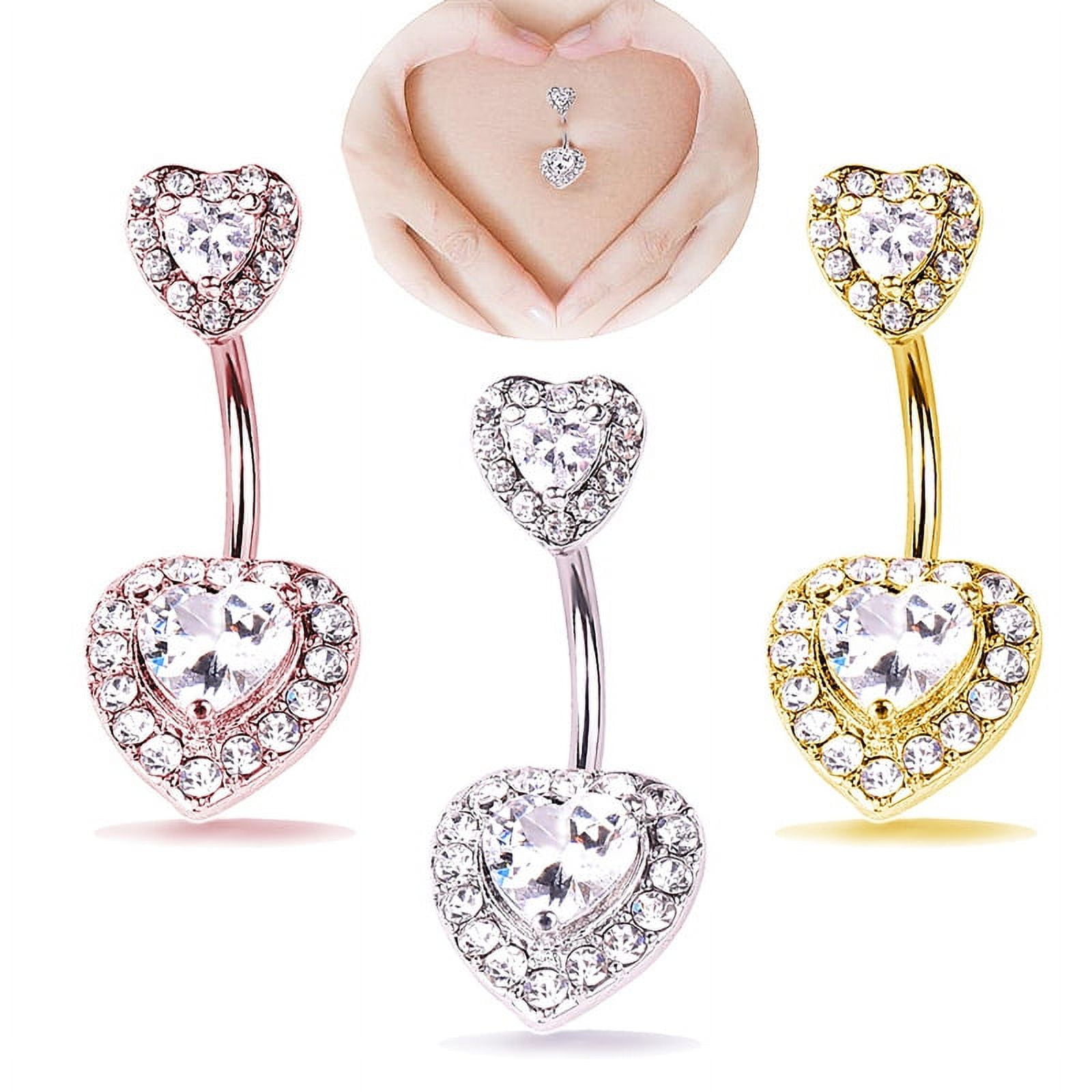 Racing Butterfly Crystal Heart Navel Belly Button Rings Barbell Navel ...