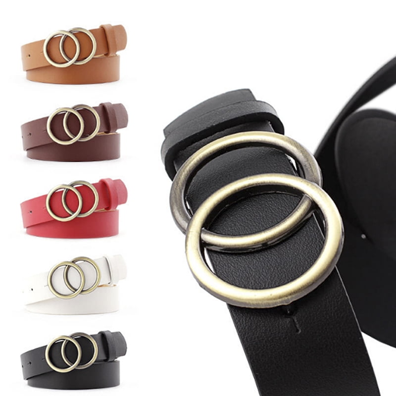 Racing Butterfly Women Girls Leather Belt Round Ring Metal Double ...