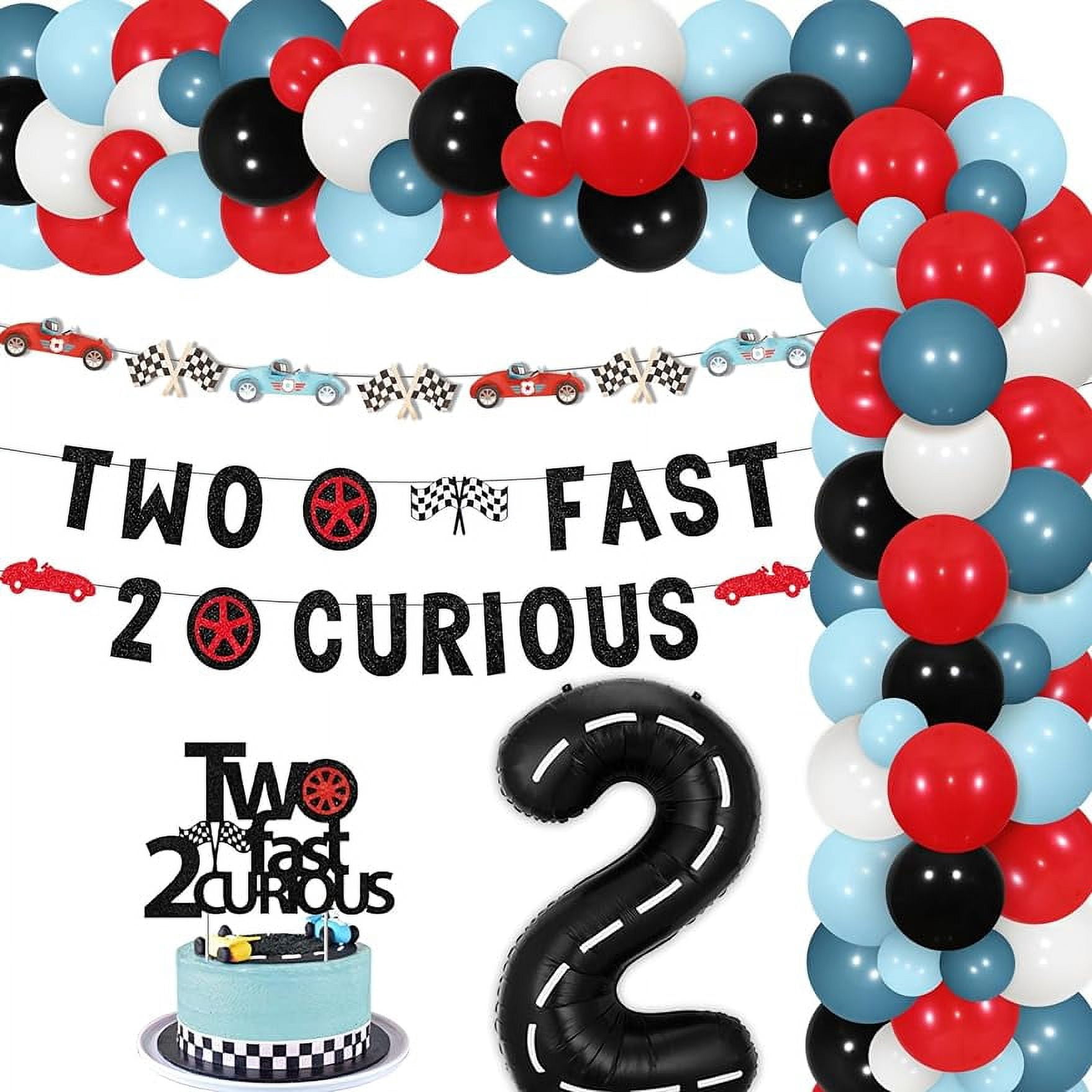 Racing Car 2nd Birthday Decorations for Boys, Two Fast Two Curious Cake ...