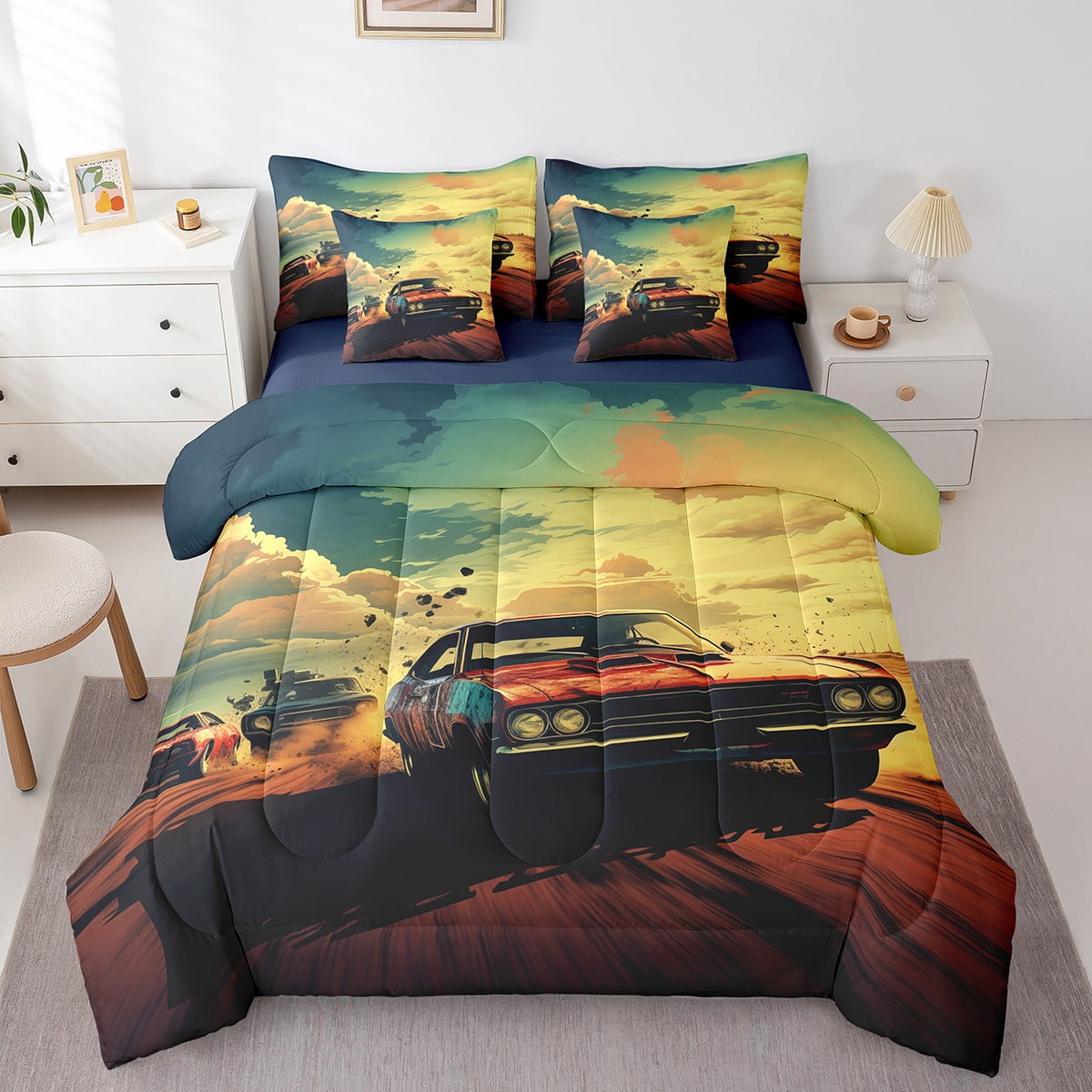 Racing Car 7 Pcs Comforter Set Full Size,Off-Road Vehicles Bedding ...