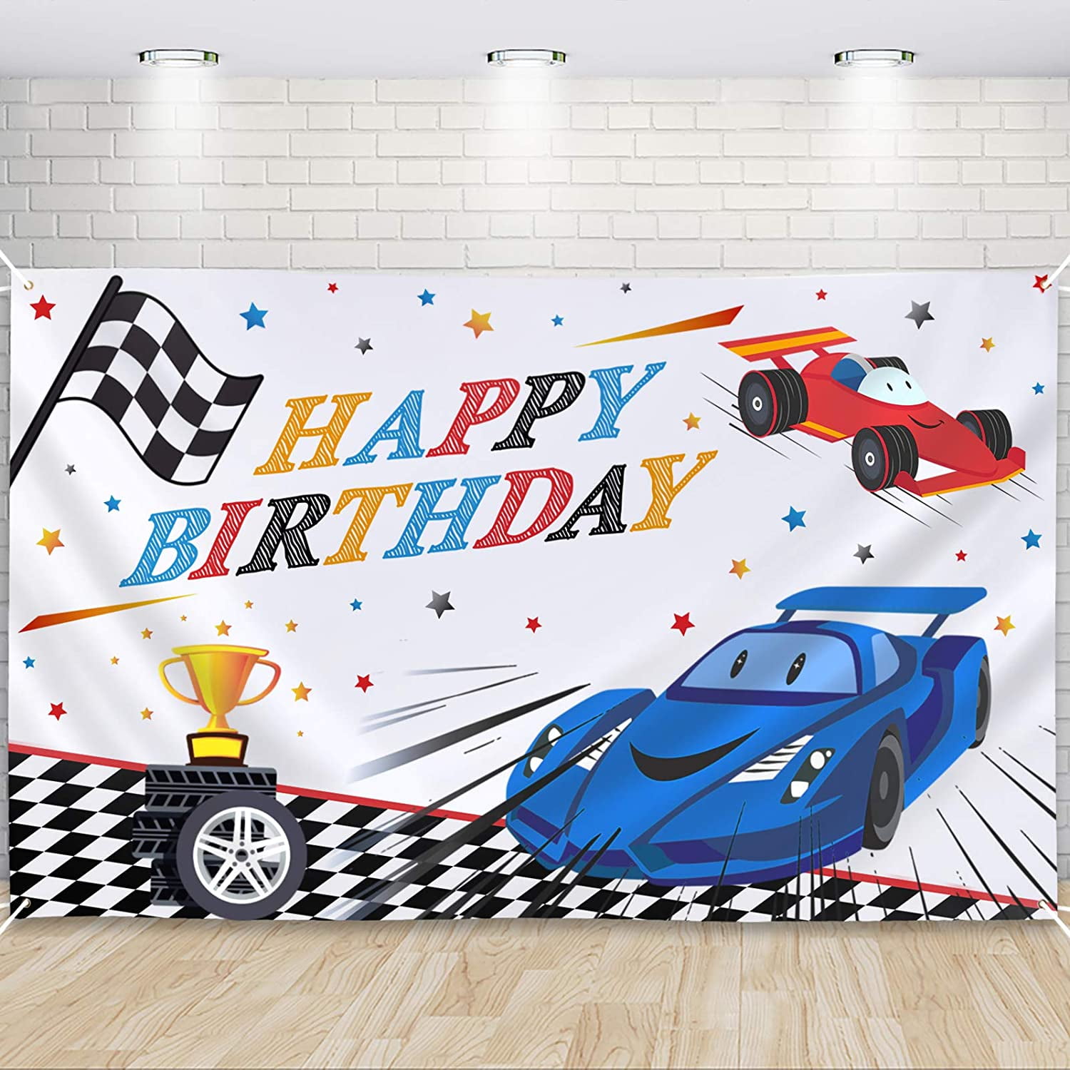 Racing Car Backdrop - Race Car Theme Birthday Party Decorations for ...