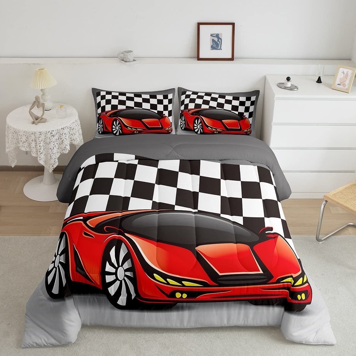 Racing Car Comforter Set, Cool Speed Race Car Down Comforter Twin Size ...