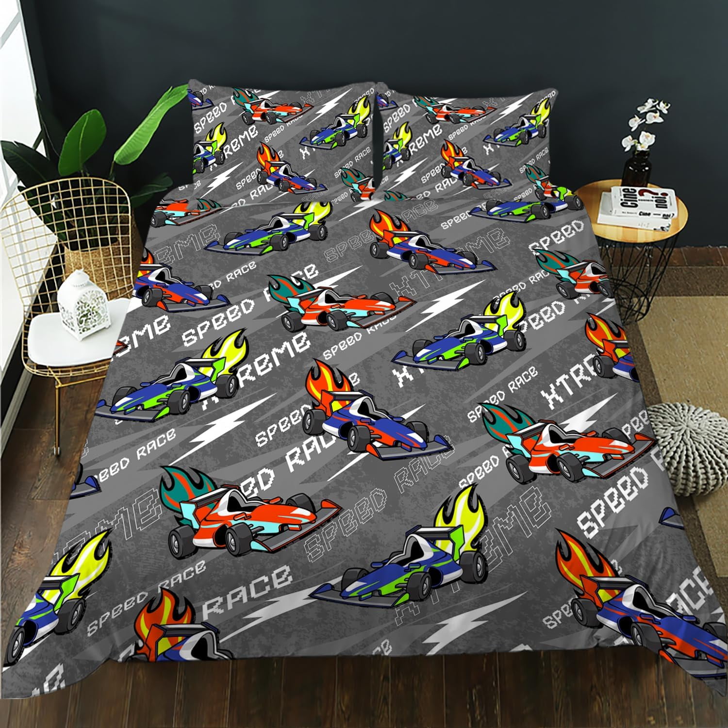 Racing Car Duvet Cover Full Size, Cool Speed Race Car Bedding Set for ...
